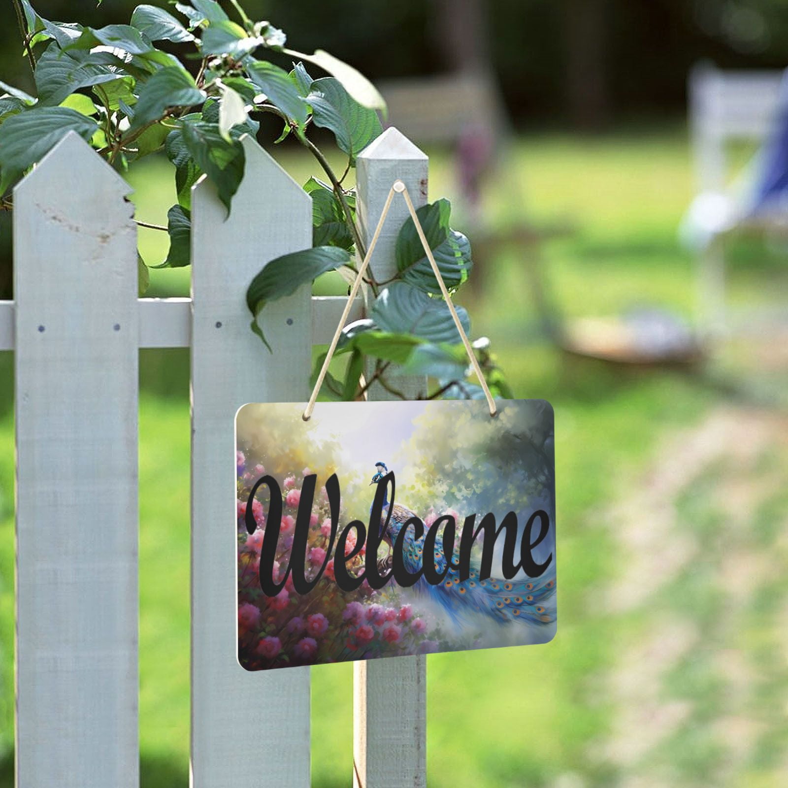 Peacock Flowers Trees Welcome Sign for Front Door Porch Wreath Door ...