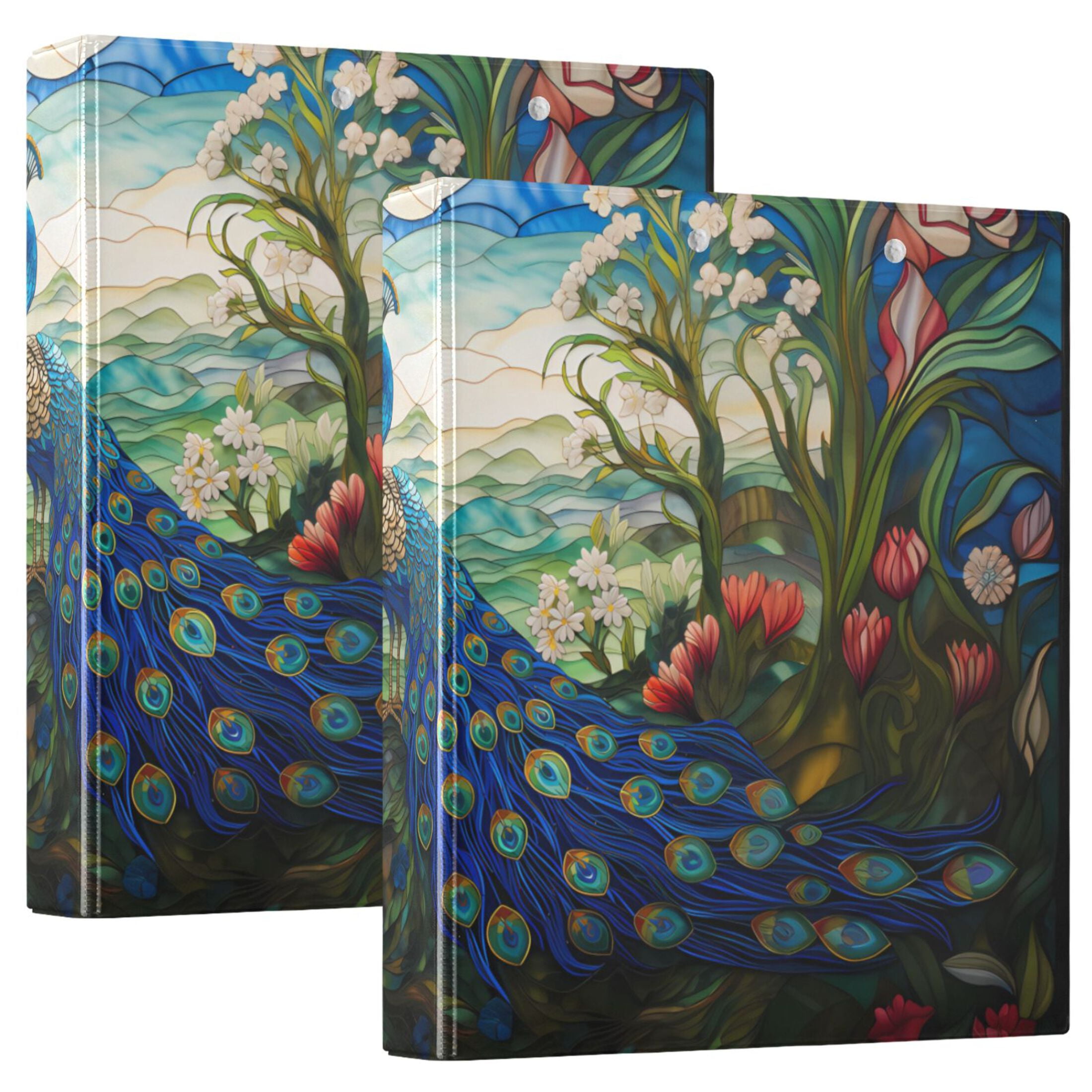 Peacock Flowers and Moon Leaves 3 Ring Binders 1.5 inch Hardcover File ...