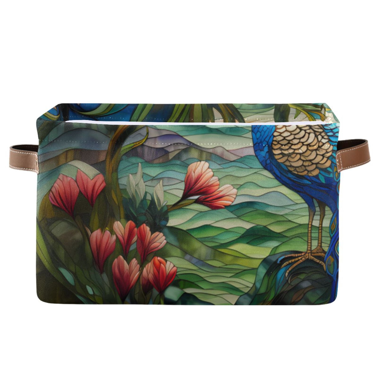 Peacock Flowers and Moon Leaves Storage Bins Baskets With Handles ...