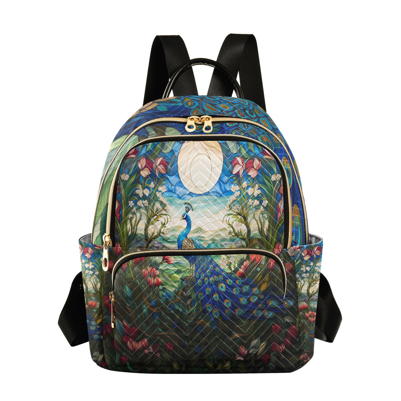 Peacock Flowers and Moon Leaves Travel Laptop Backpack Casual Daypack ...