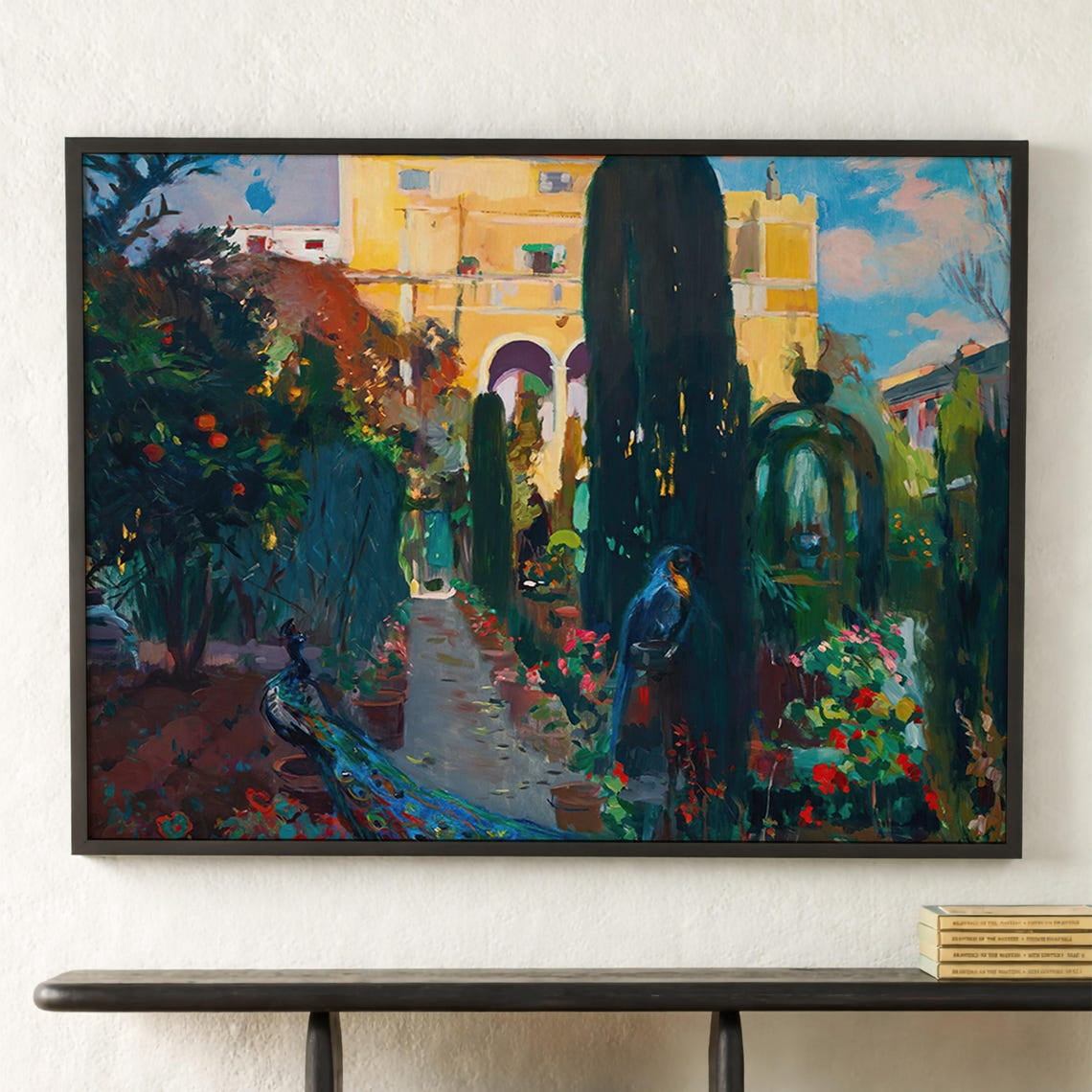 Peacock Garden Landscape Art Vibrant Mediterranean For Modern Home ...