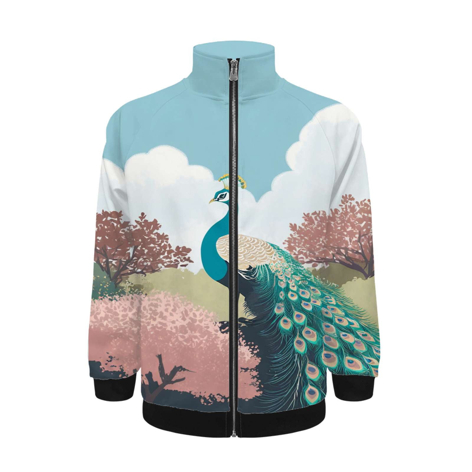 Peacock Garden Scene Jacket Men's Street Cool Long Sleeves Coat ...