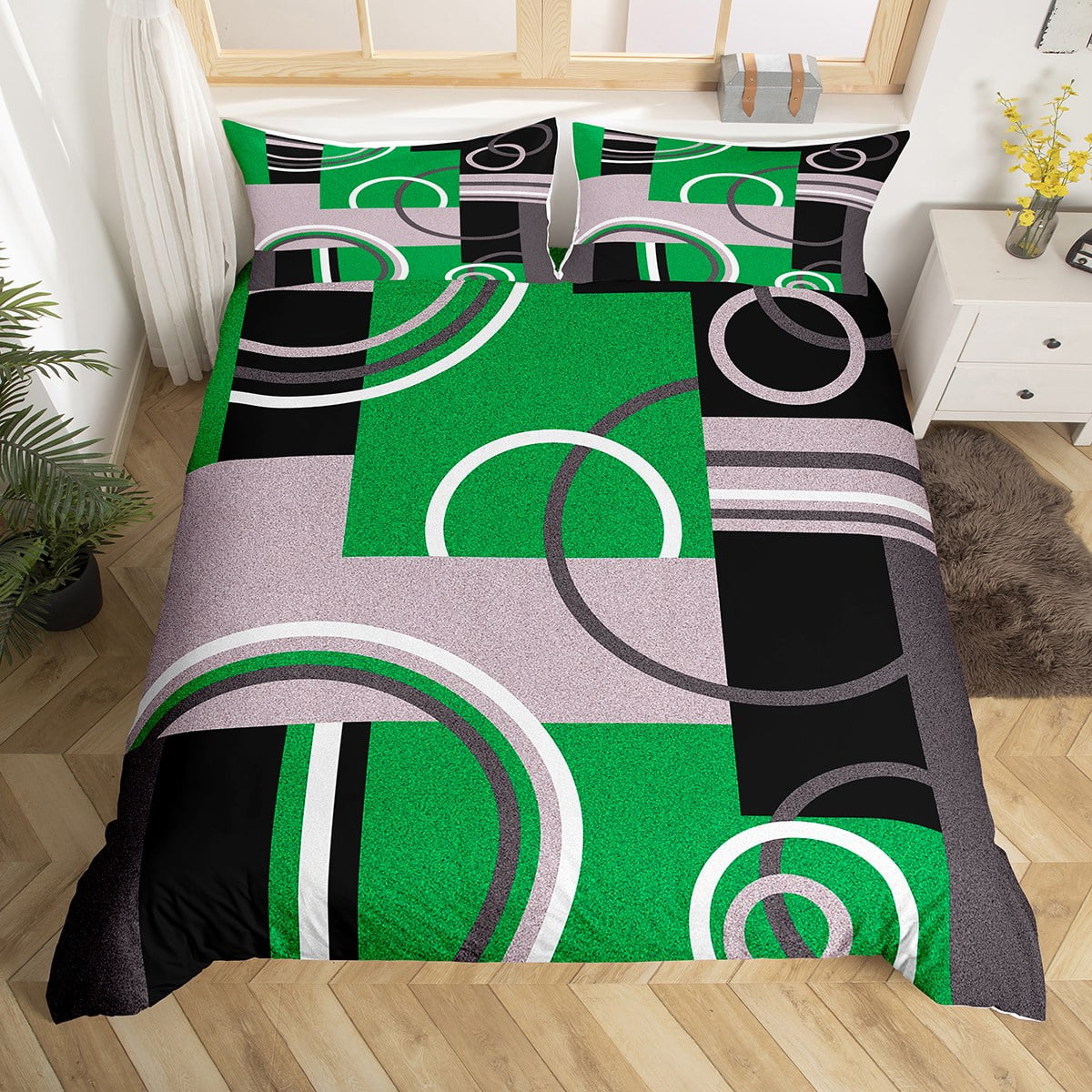 Peacock Green Bed Sets For Bedroom Decor Geometry Circles Spiral Duvet ...