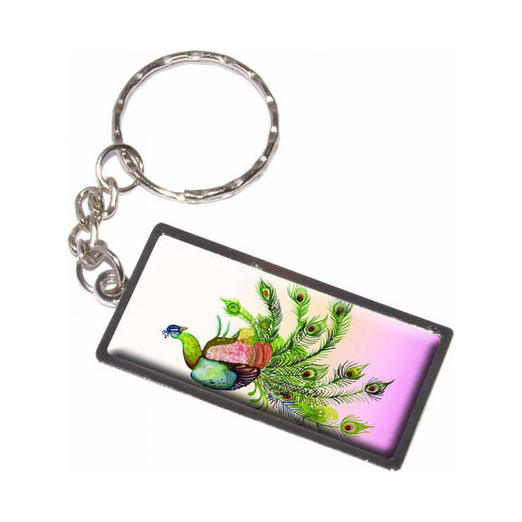 Peacock Green Blue White Feathers Keychain Key Chain Ring - Walmart.com
