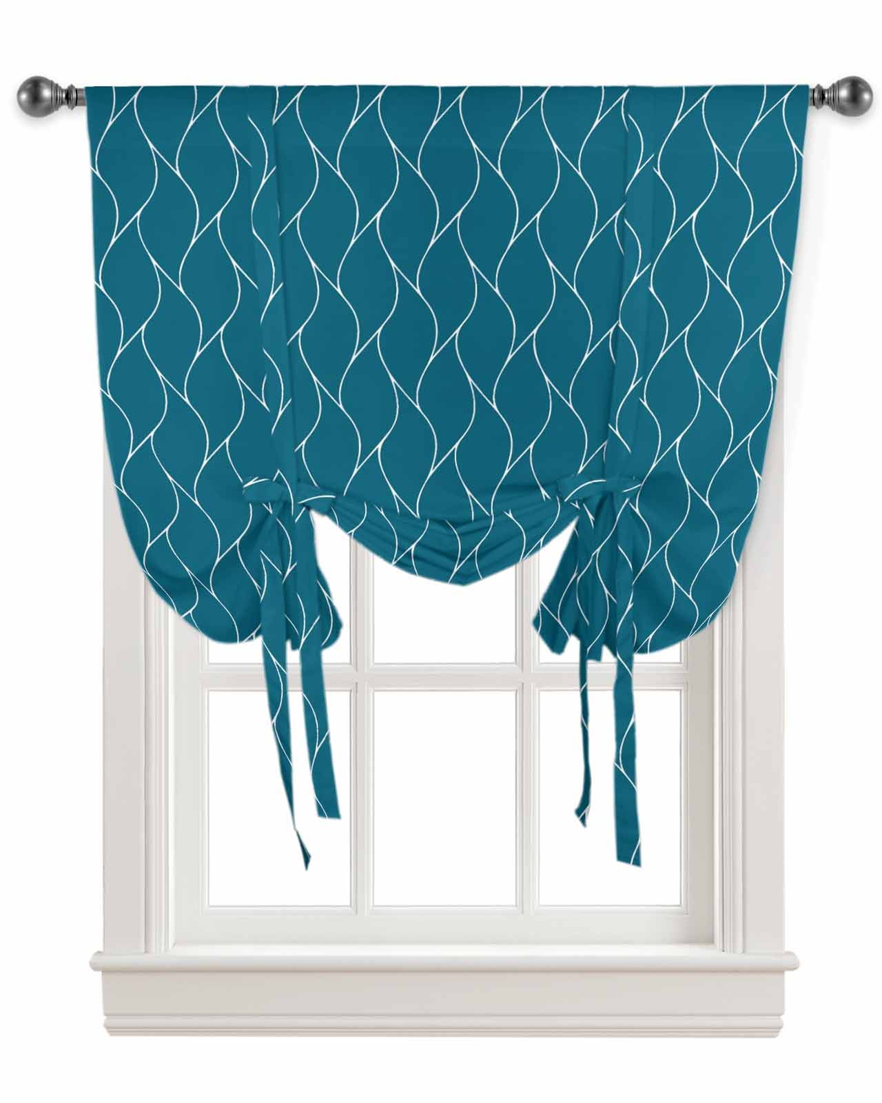 Peacock Green Geometric Tie Up Curtains for Kitchen Bathroom Bedroom ...