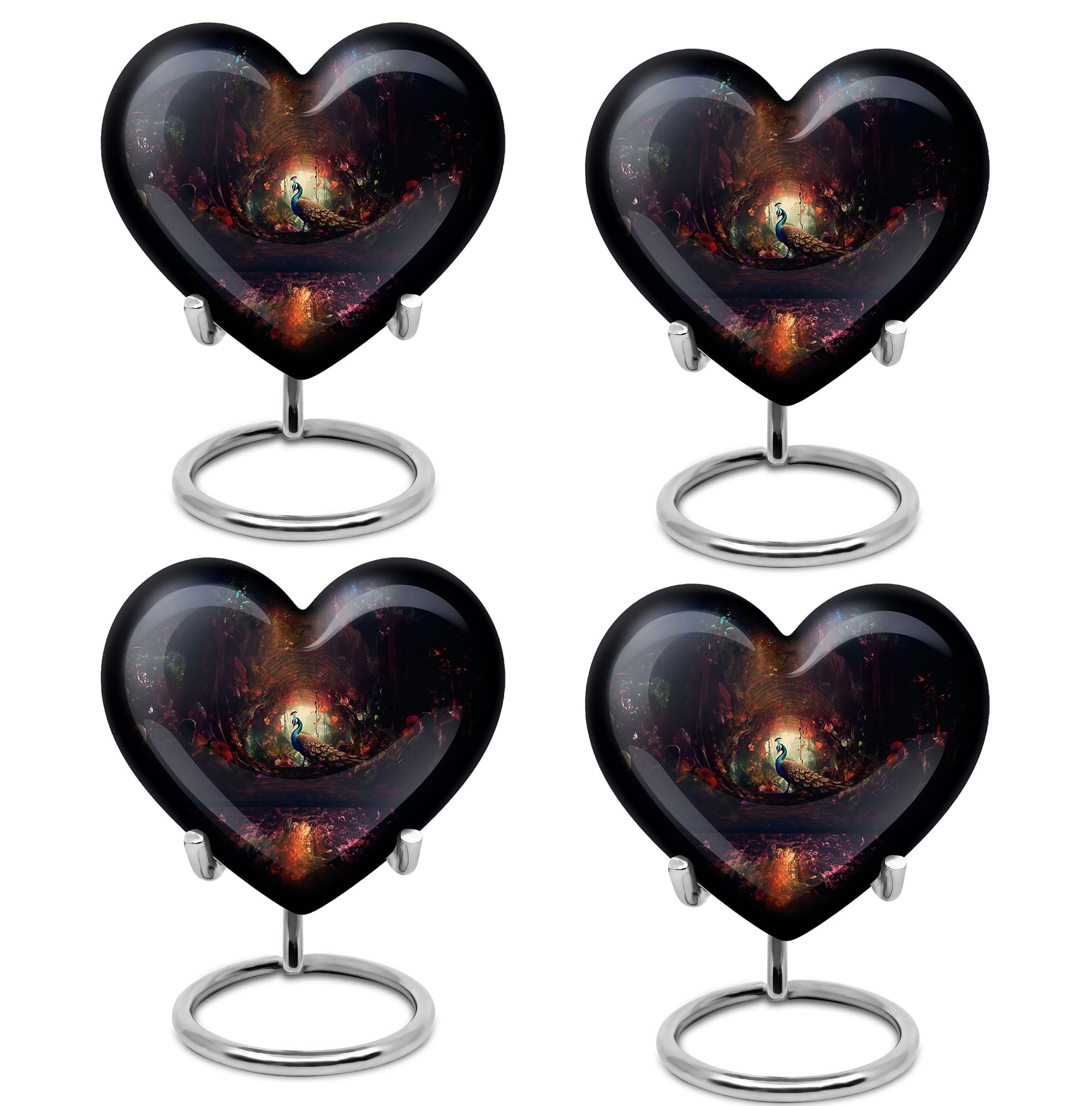 Peacock In Red Forest Urn Heart Shaped Cremation Keepsake Urns For ...