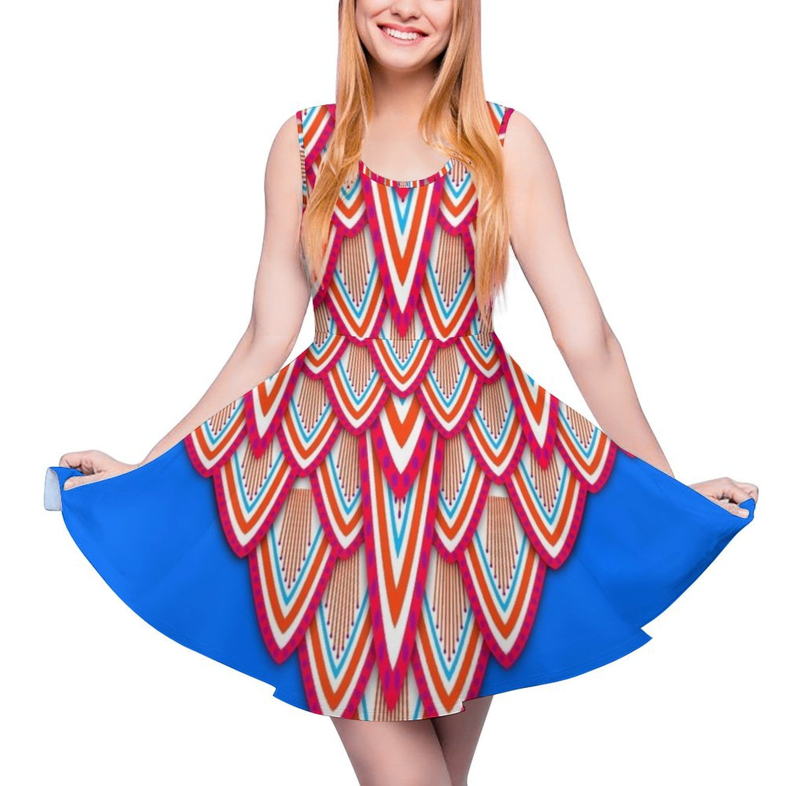 Peacock Inspired (Crimson and Azure Blue) Sleeveless Dress women"s ...
