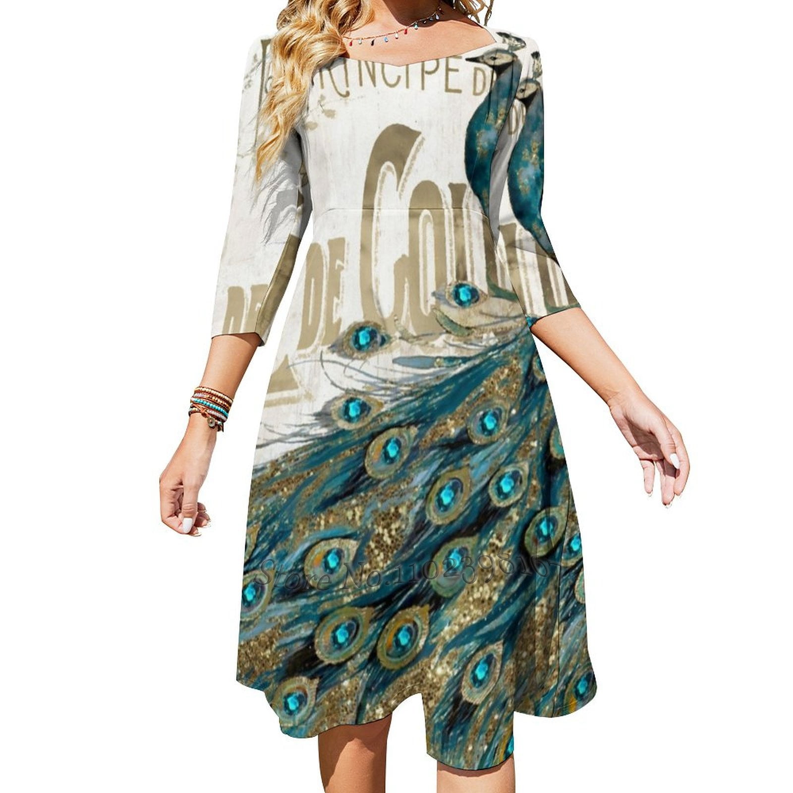 Peacock Jewels Sweet Elegant Dress Women Korean Kawaii Square Collar ...