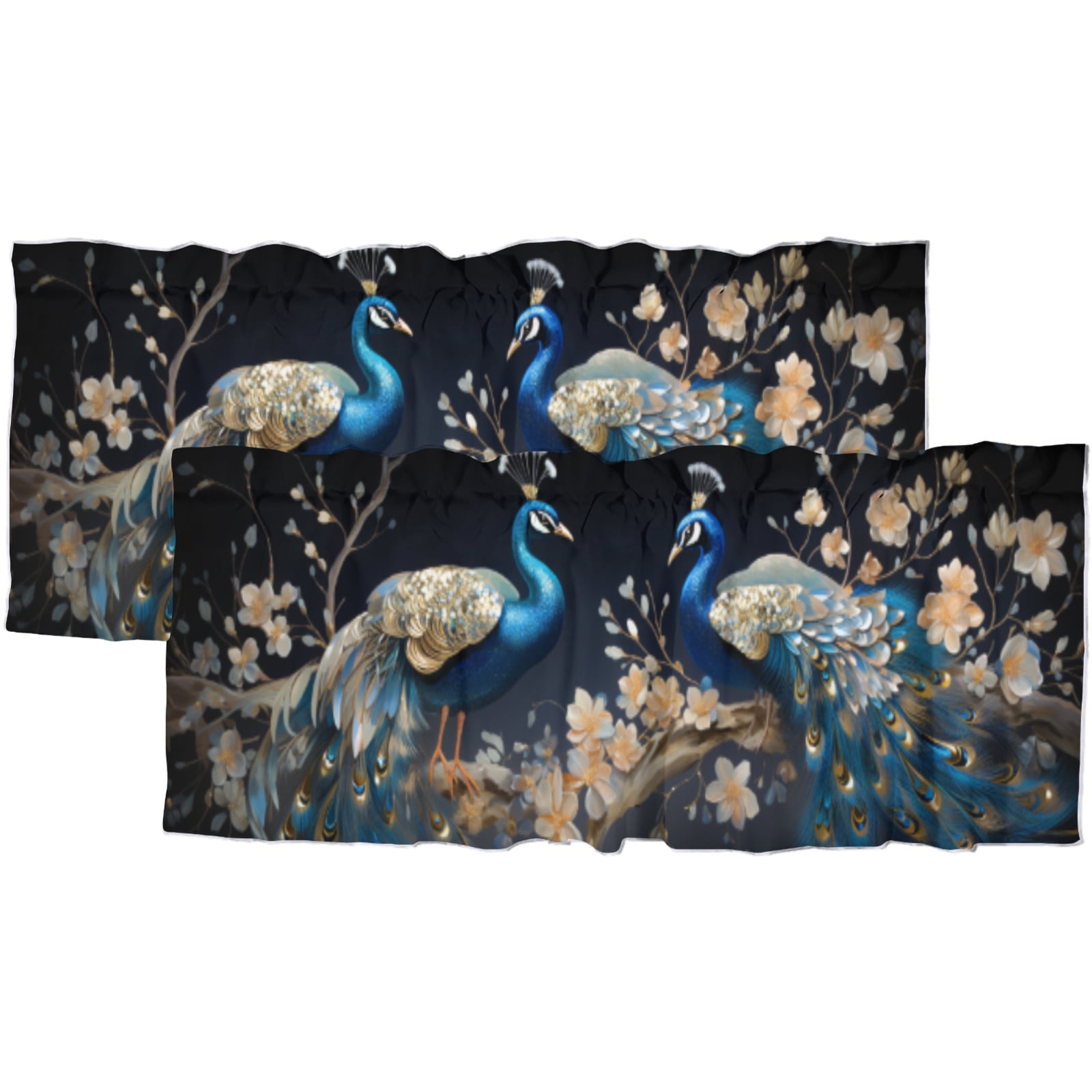 Peacock Kitchen Curtain Valances Blue Beautiful Bird Flower Plant ...