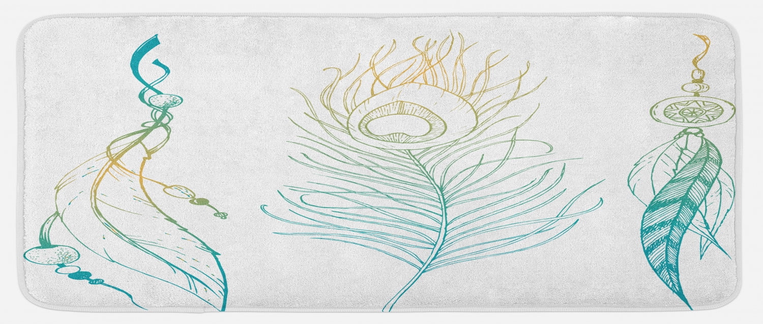 Peacock Kitchen Mat, Aesthetic First Nations Feather and Peacock Tail ...