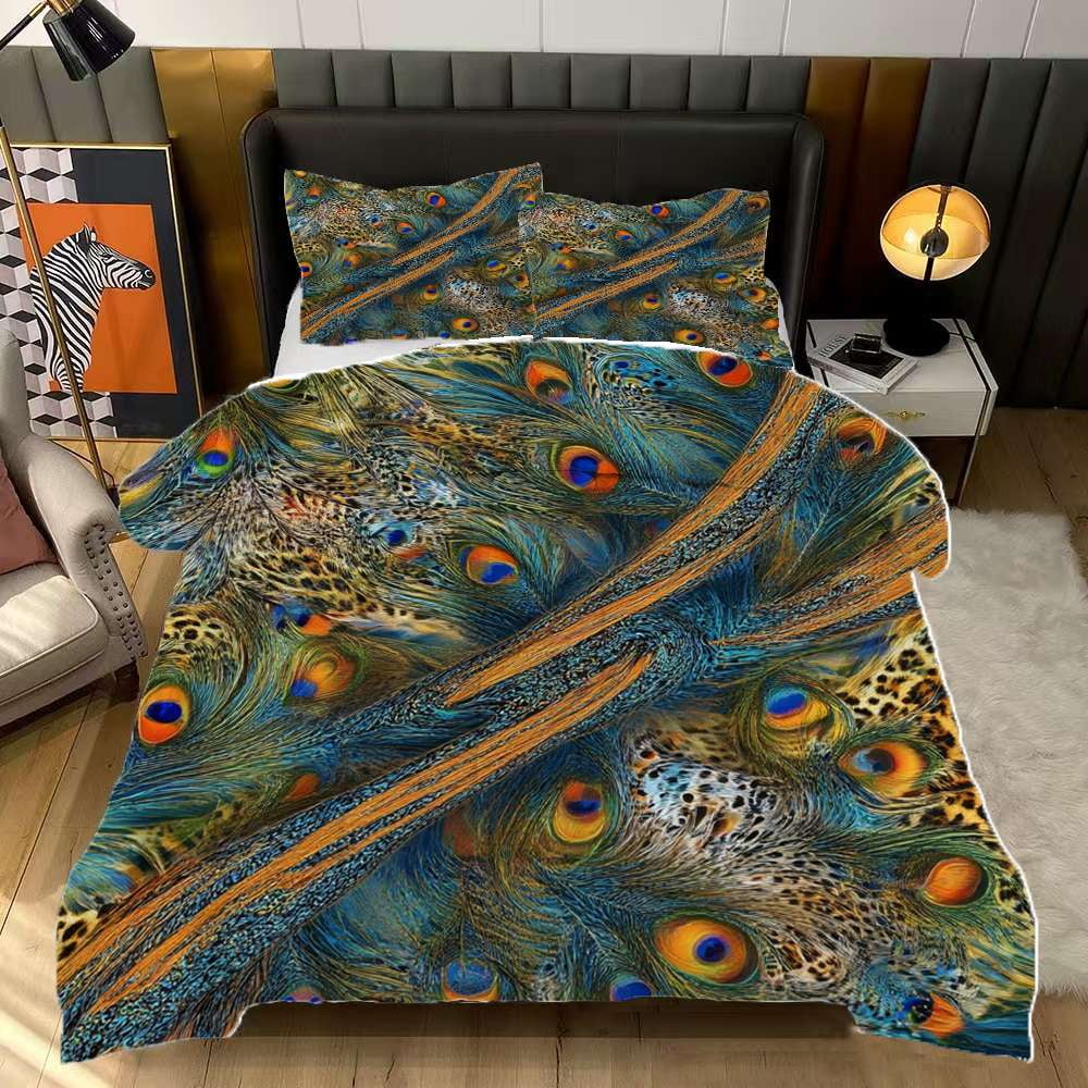 Peacock Leopard Vibrant Plumage Art Comforter Set Queen Size Bedding ...
