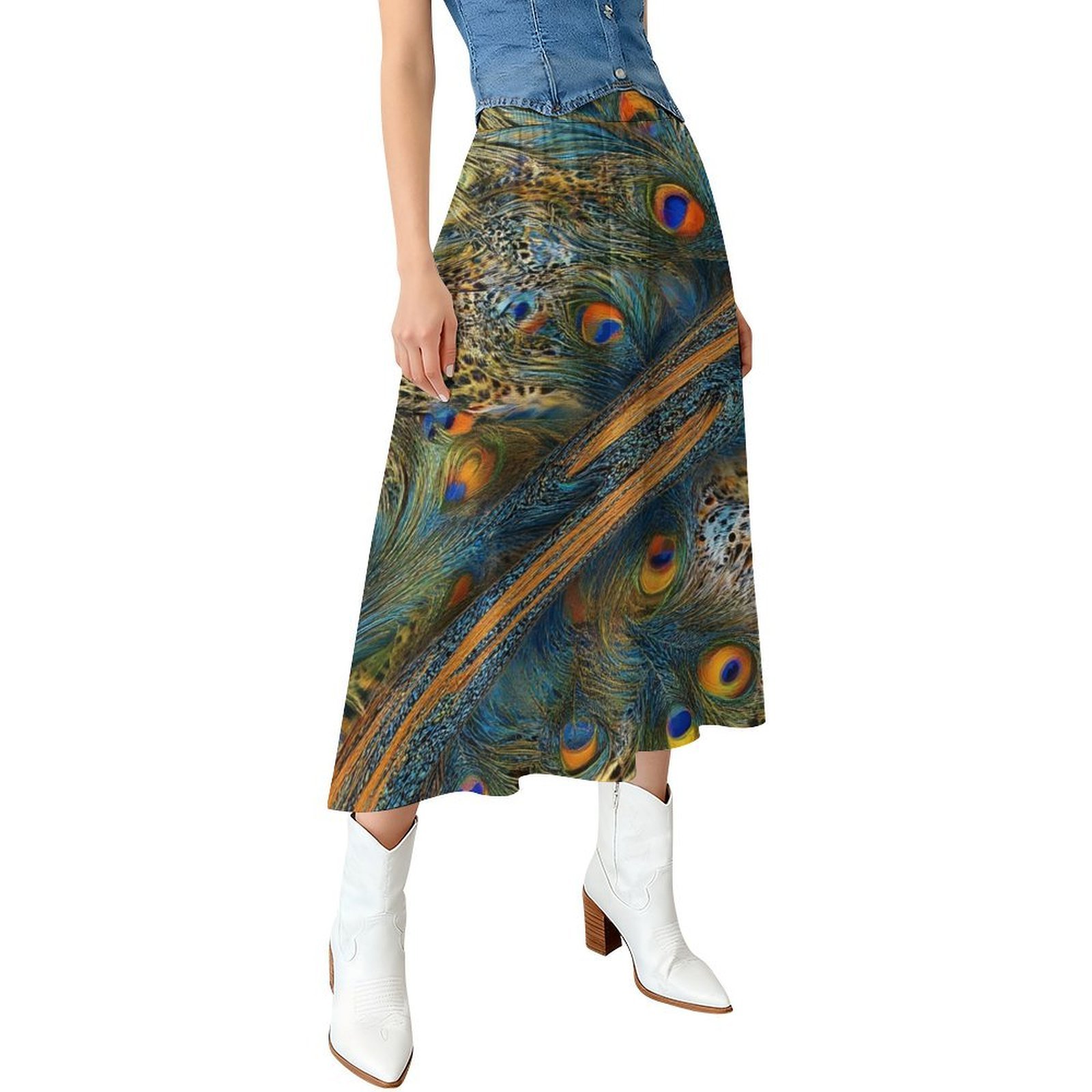 Peacock Leopard Vibrant Plumage Art Women High Waist Midi Skirt Elegant ...
