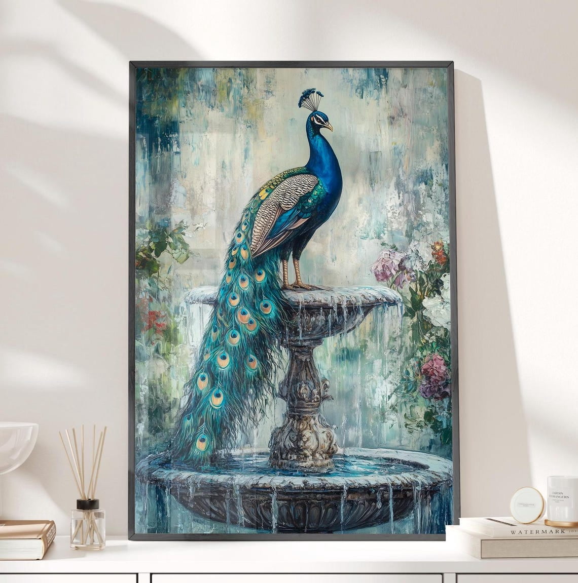 Peacock On A Fountain Classic Vintage William Morris Inspired Blue ...