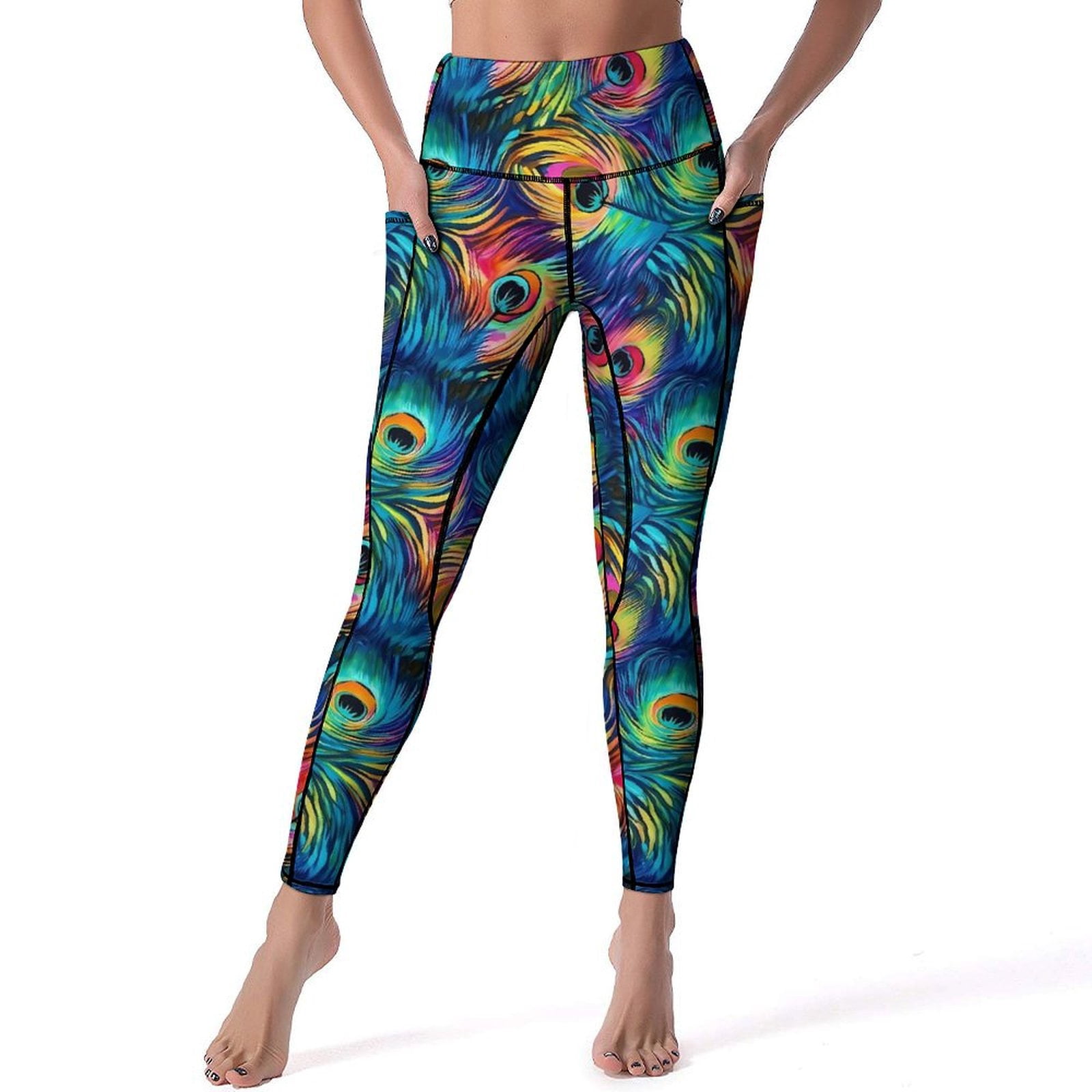 Peacock Painting Yoga Pants Sexy Stained Glass Printed Leggings Push Up ...