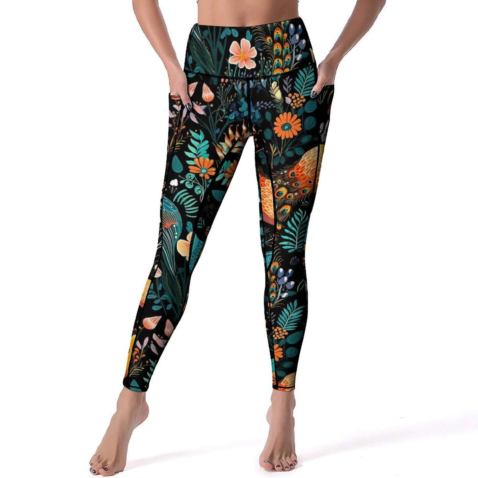 Peacock Painting Yoga Pants Sexy Stained Glass Printed Leggings Push Up ...