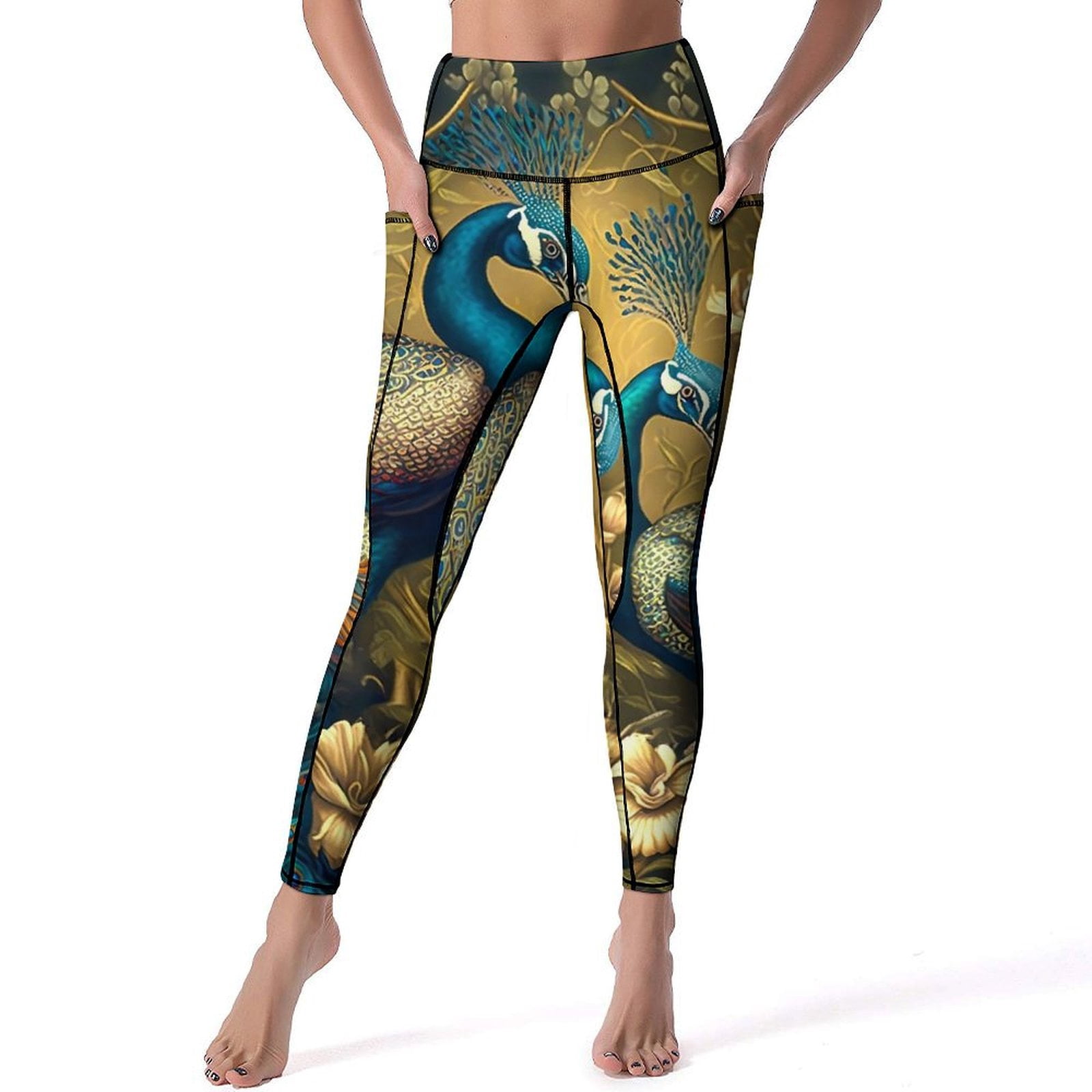 Peacock Painting Yoga Pants Sexy Stained Glass Printed Leggings Push Up ...