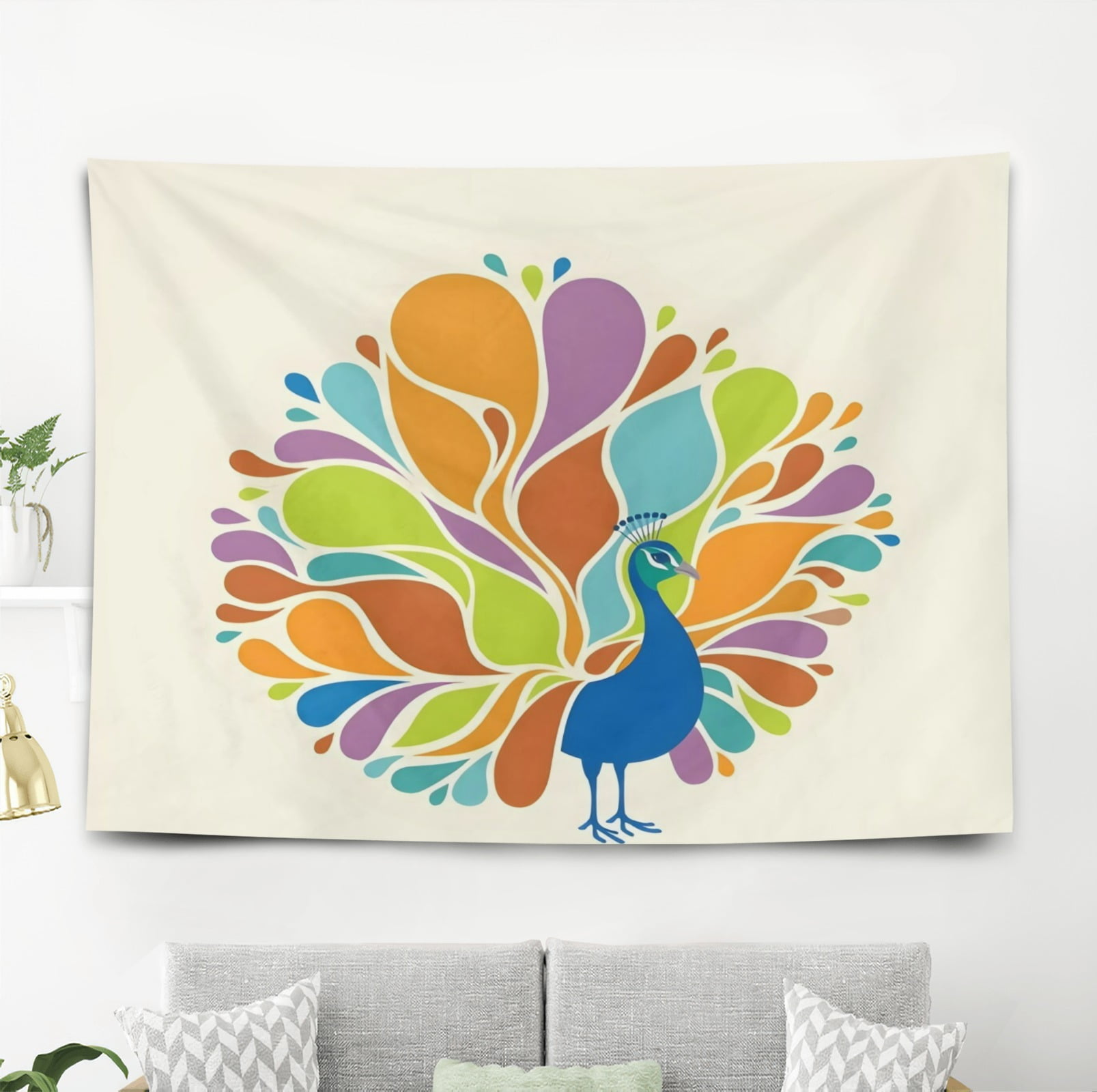 Peacock Pattern Wall Hanging 50*60 Inches High-Quality Peach Skin ...