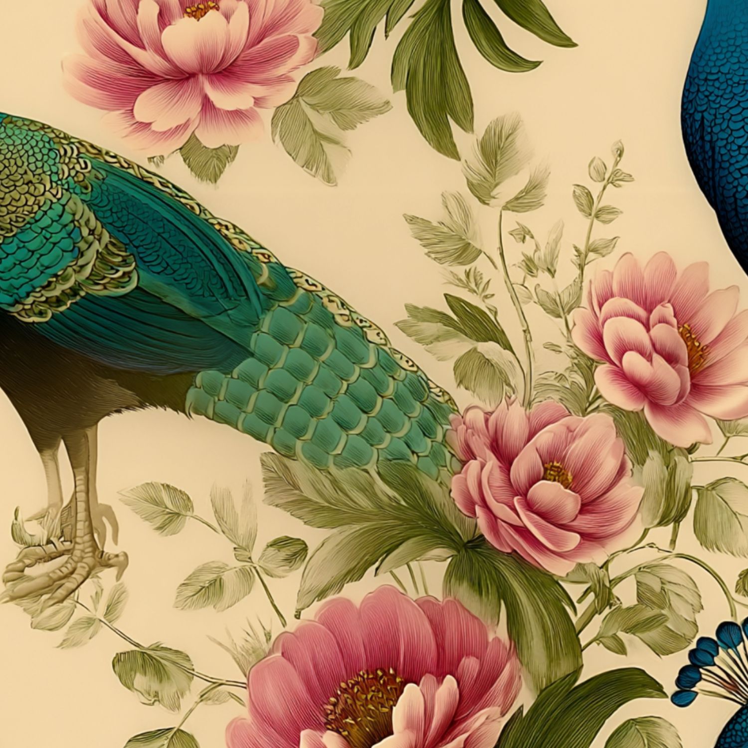 Peacock Peel and Stick Wallpaper 17.7in x 9.8ft Elegant Peacock Floral ...