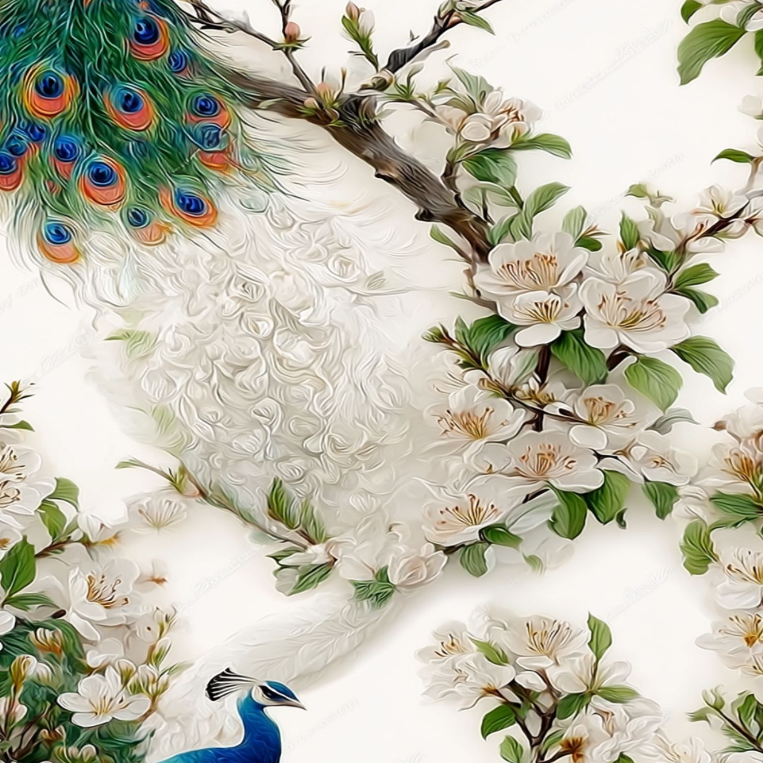 Peacock Peel and Stick Wallpaper 17.7in x 9.8ft Peacock Blossoming ...