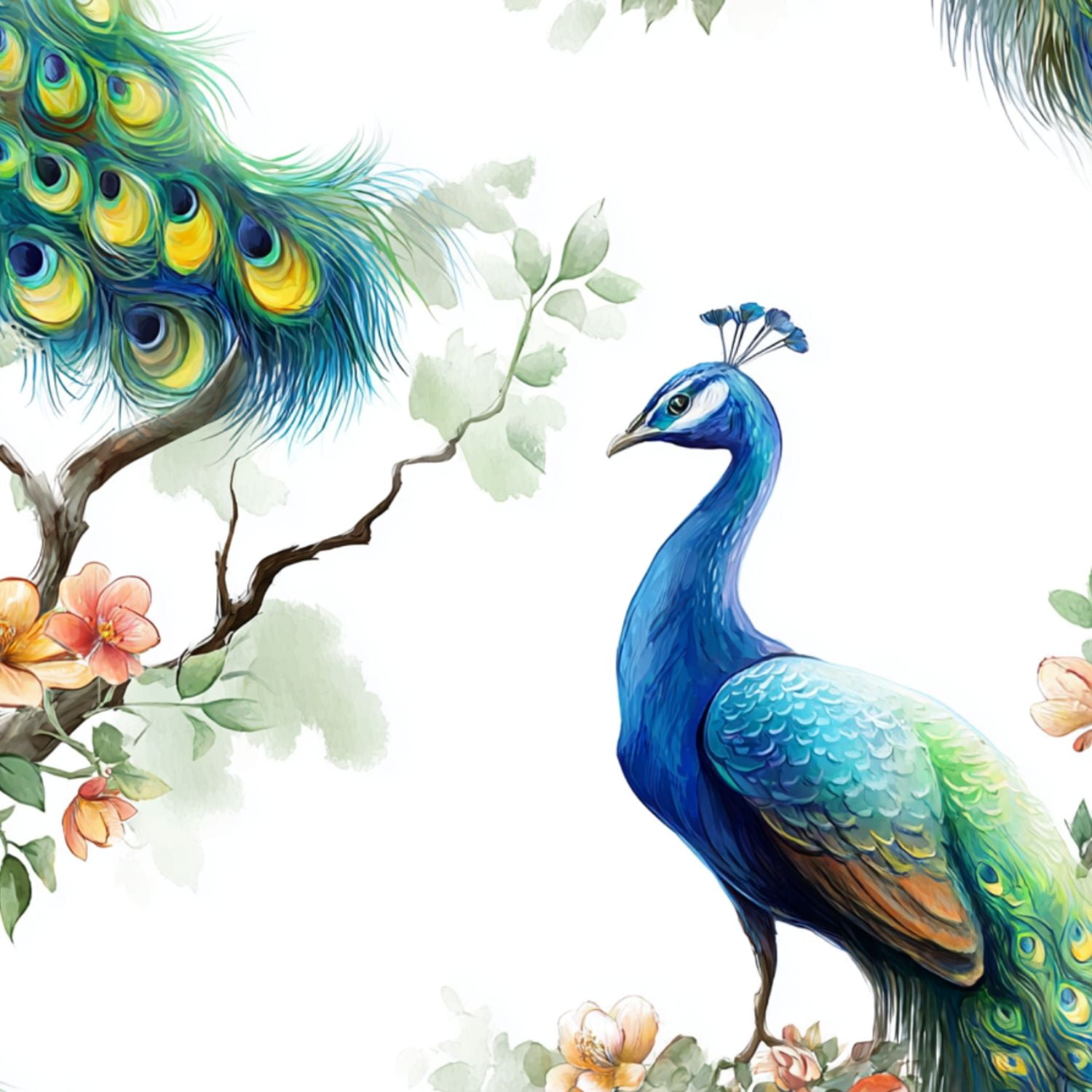 Peacock Peel and Stick Wallpaper 17.7in x 9.8ft Peacock Watercolor ...