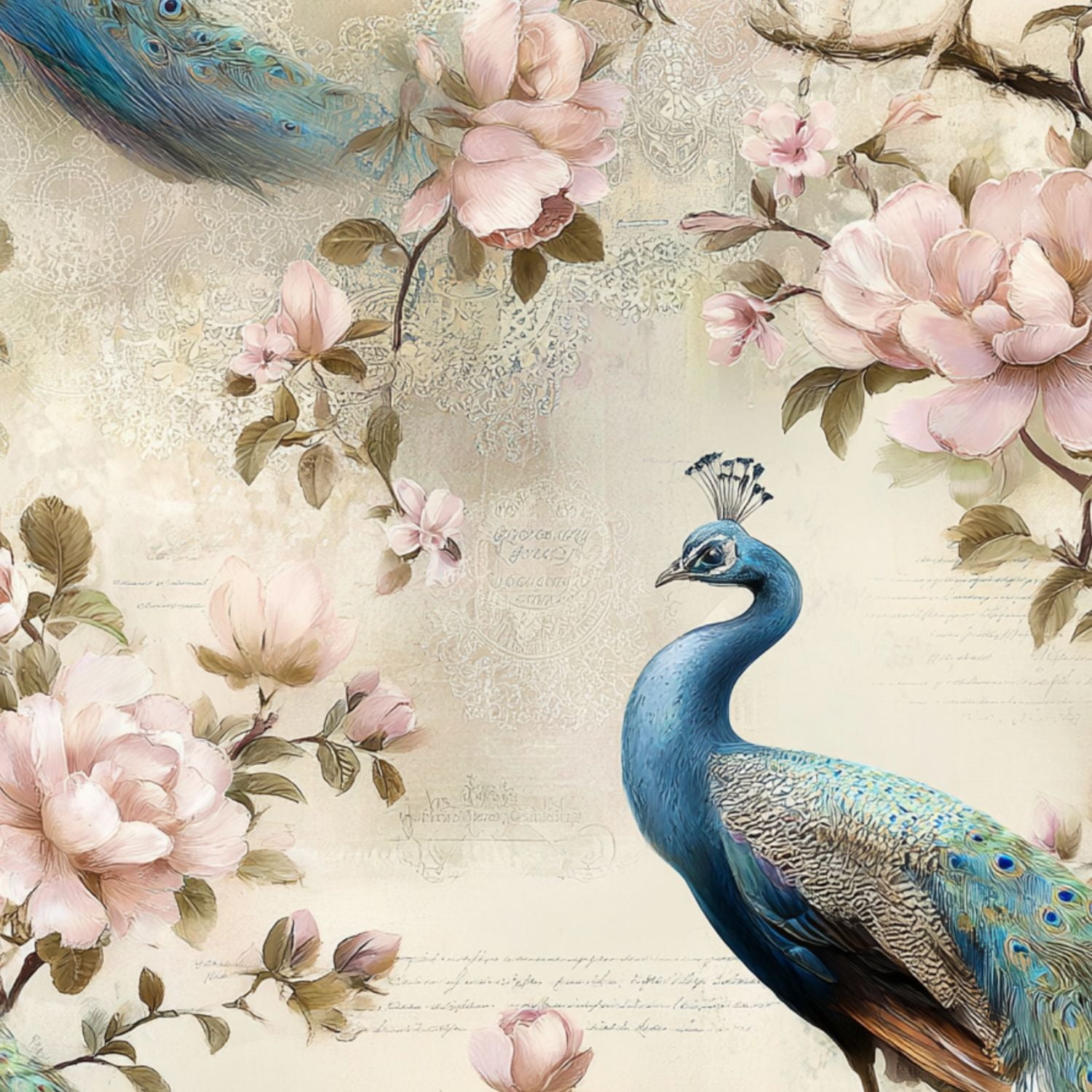 Peacock Peel and Stick Wallpaper 23.6in x 9.8ft Peacock Floral ...