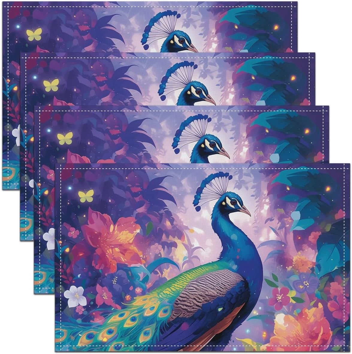 Peacock Placemats Mysterious Jungle Flower Table Mats for Kids Kitchen ...