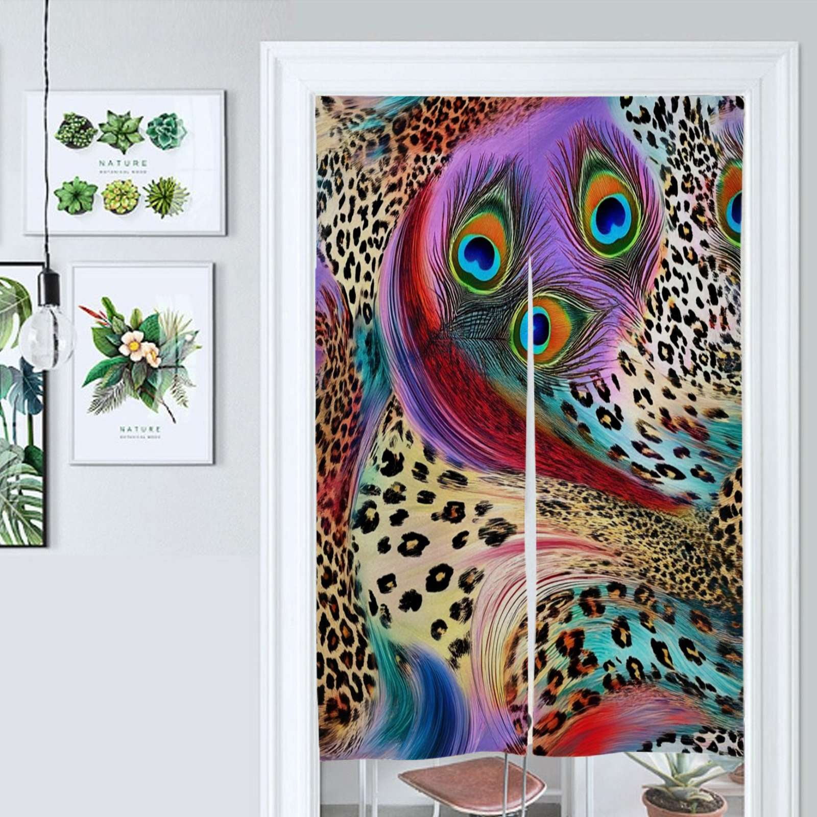 Peacock Plumage Leopard Print Swirl Art Door Curtain Nordic Living Room ...