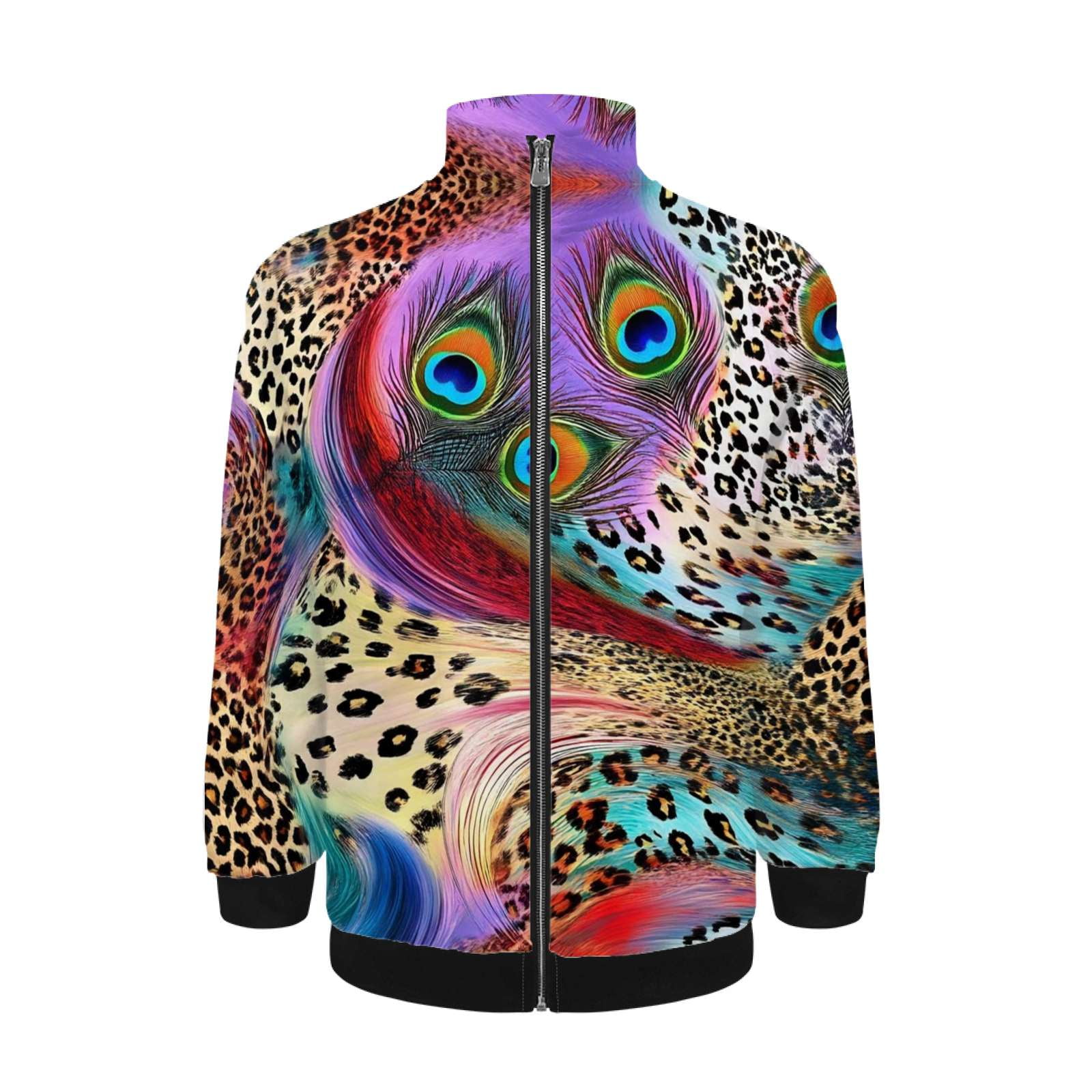 Peacock Plumage Leopard Print Swirl Art Jacket Men's Street Cool Long ...