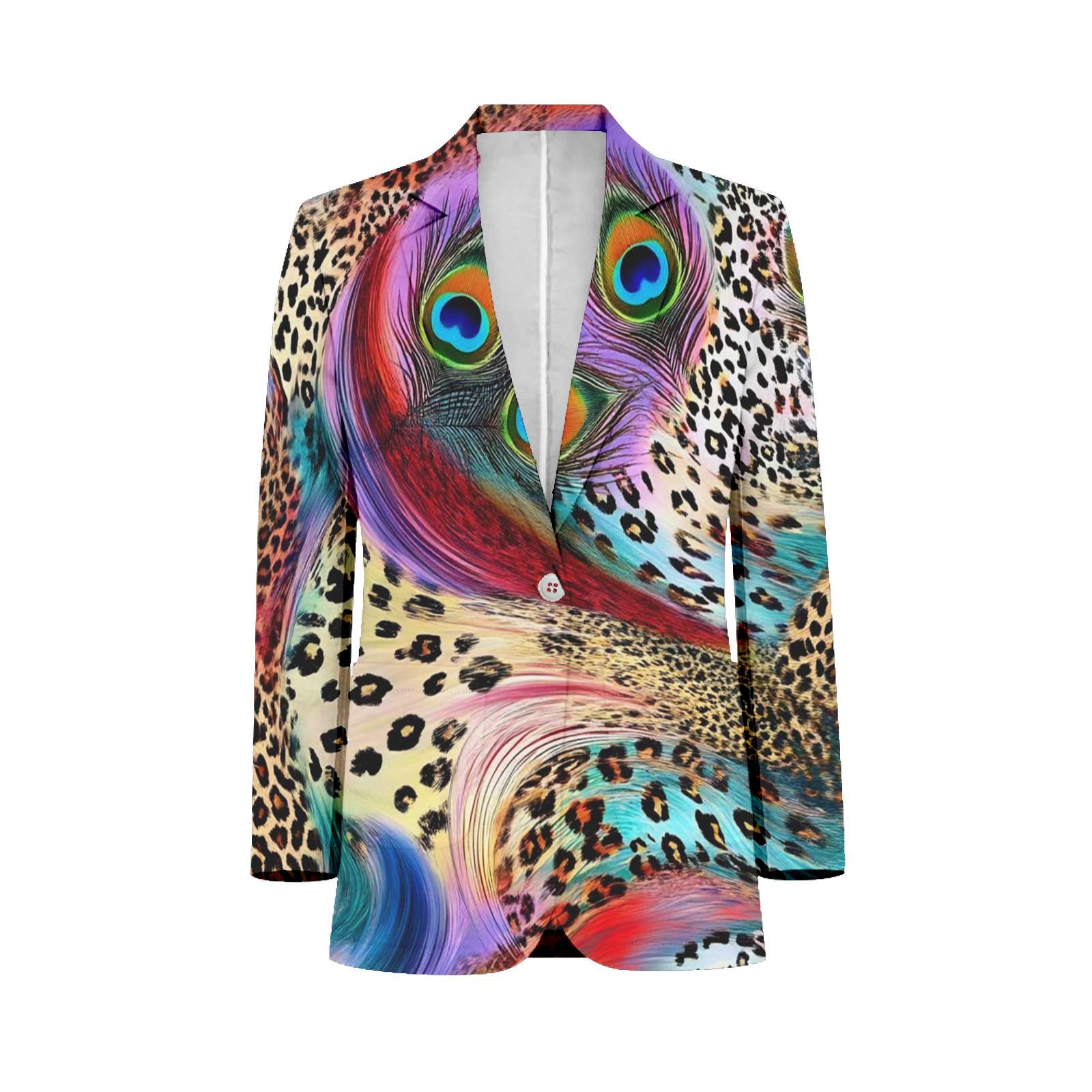 Peacock Plumage Leopard Print Swirl Art Mens Suits Shawl Collar Slim ...
