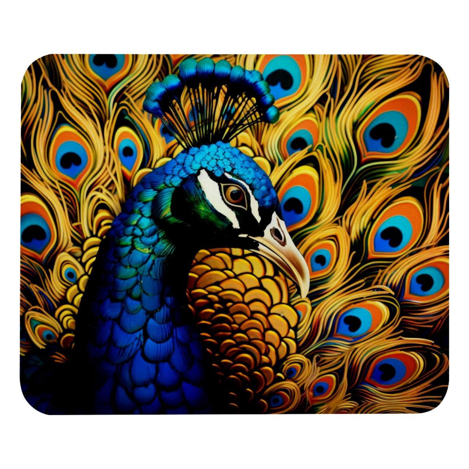 Peacock Printed Square Desk Pad, 8.3x9.8 Inch Non-Slip Rubber Bottom ...