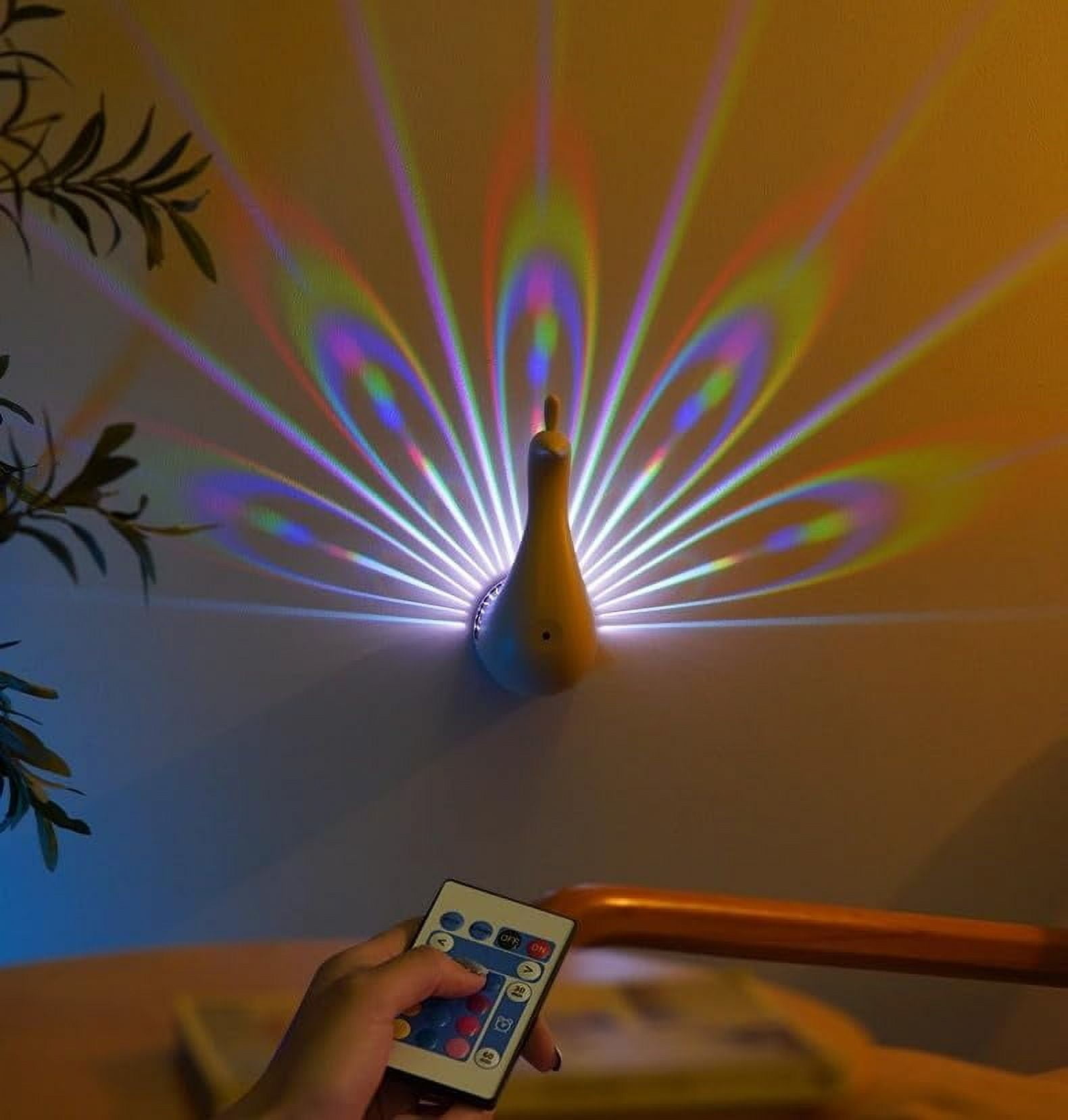 Peacock Projection Desk Lamp Party: Remote Control Night Light Home USB ...