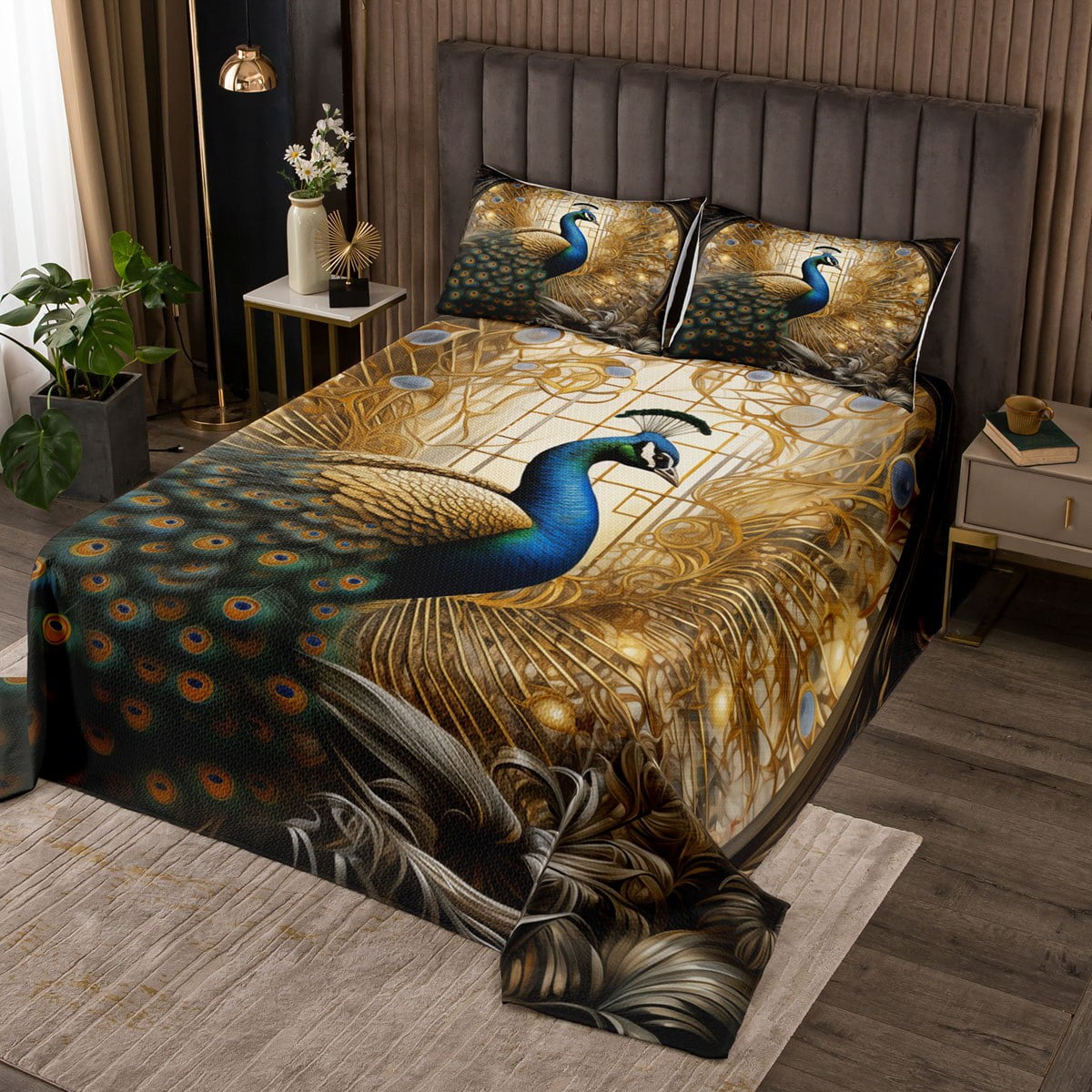 Peacock Quilt Set Exotic Birds Animal Coverlet Set Queen, Elegant ...