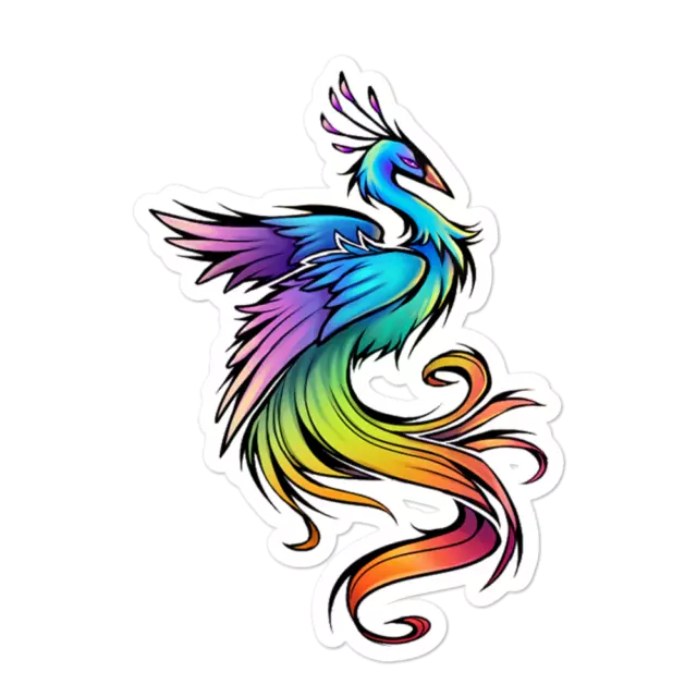Peacock Rainbow Sticker Tattoo Phoenix Decal Phone Decal Water Bottle ...