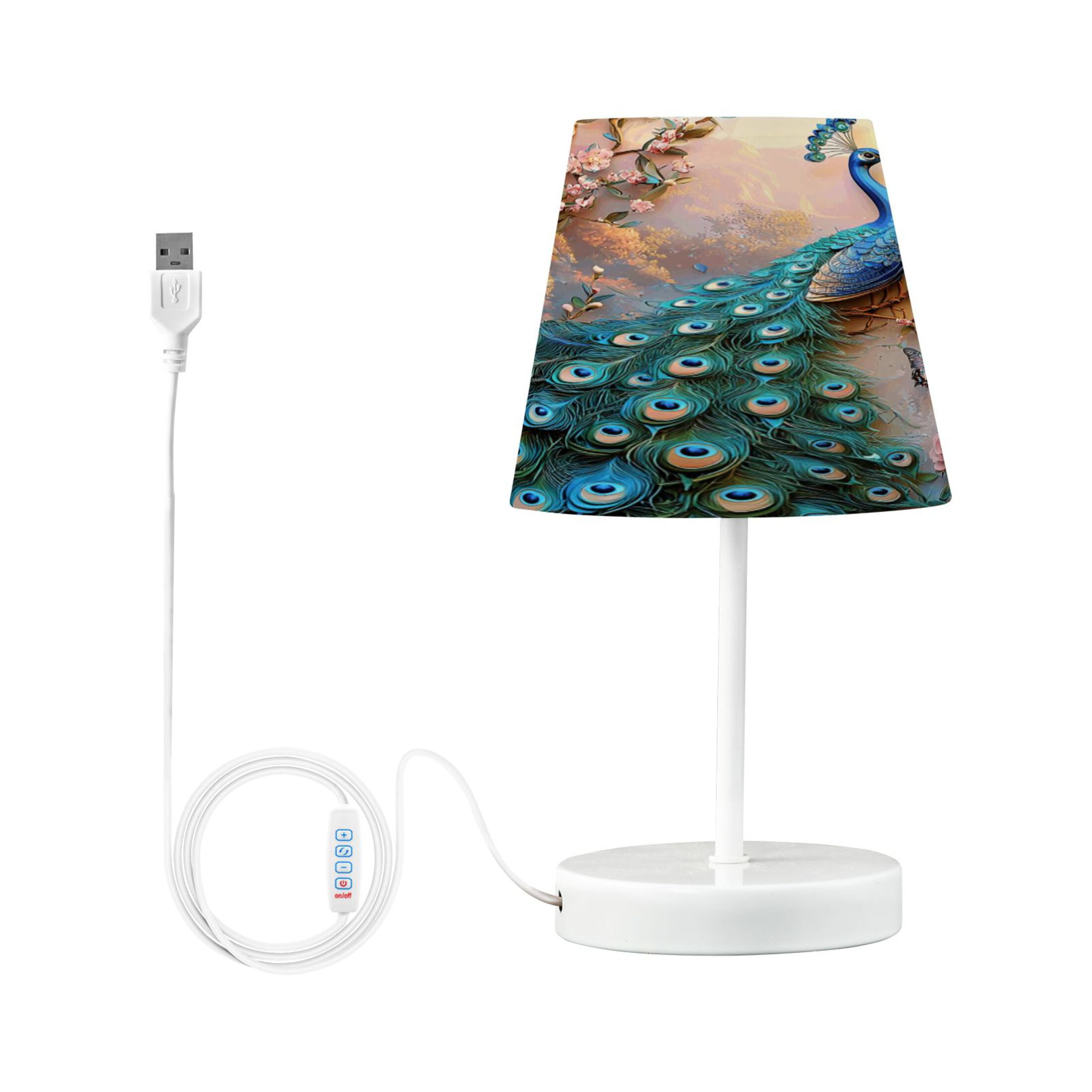 Peacock Rose Butterflies Desk Lamp LED Table Nightstand Lamps with 3 ...