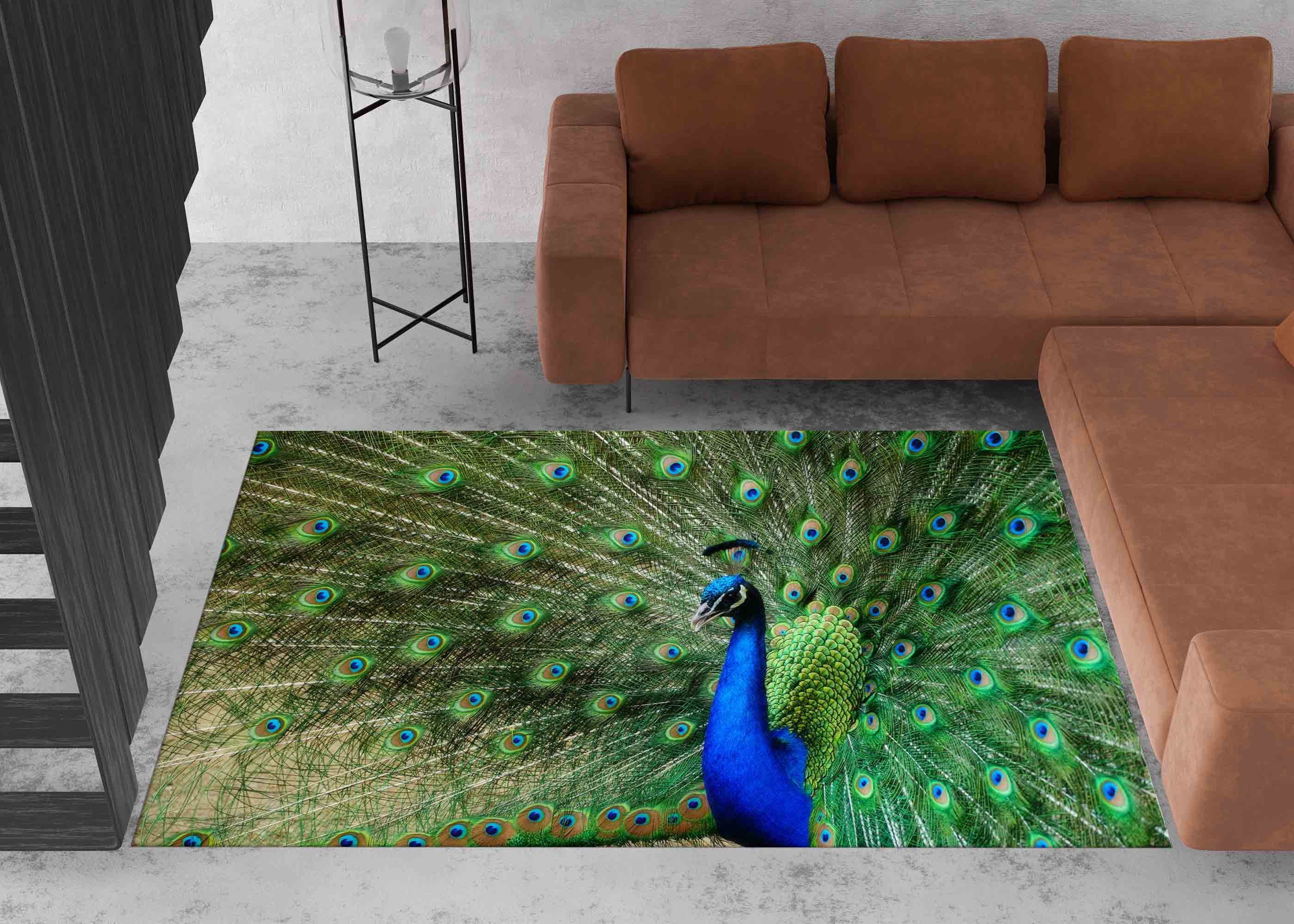 Peacock Rug, Modern Rug, Beautiful Peacock Rug, Animal Rugs, Round Rug ...