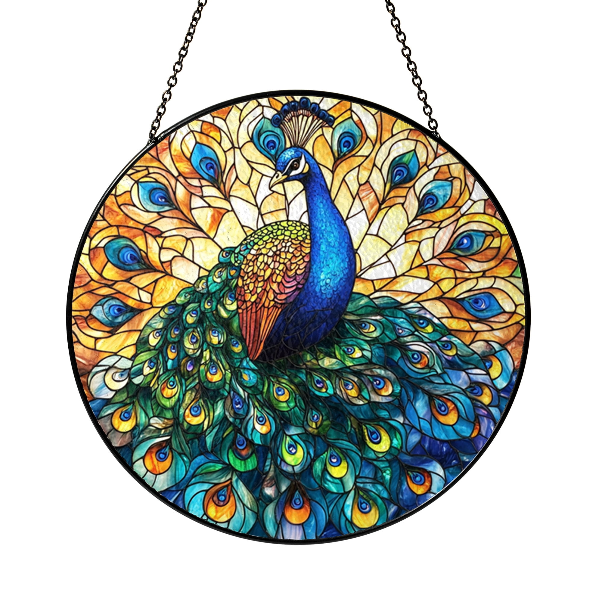 Peacock Stained Glass Style Suncatcher – Colorful Bird Window Hanging ...