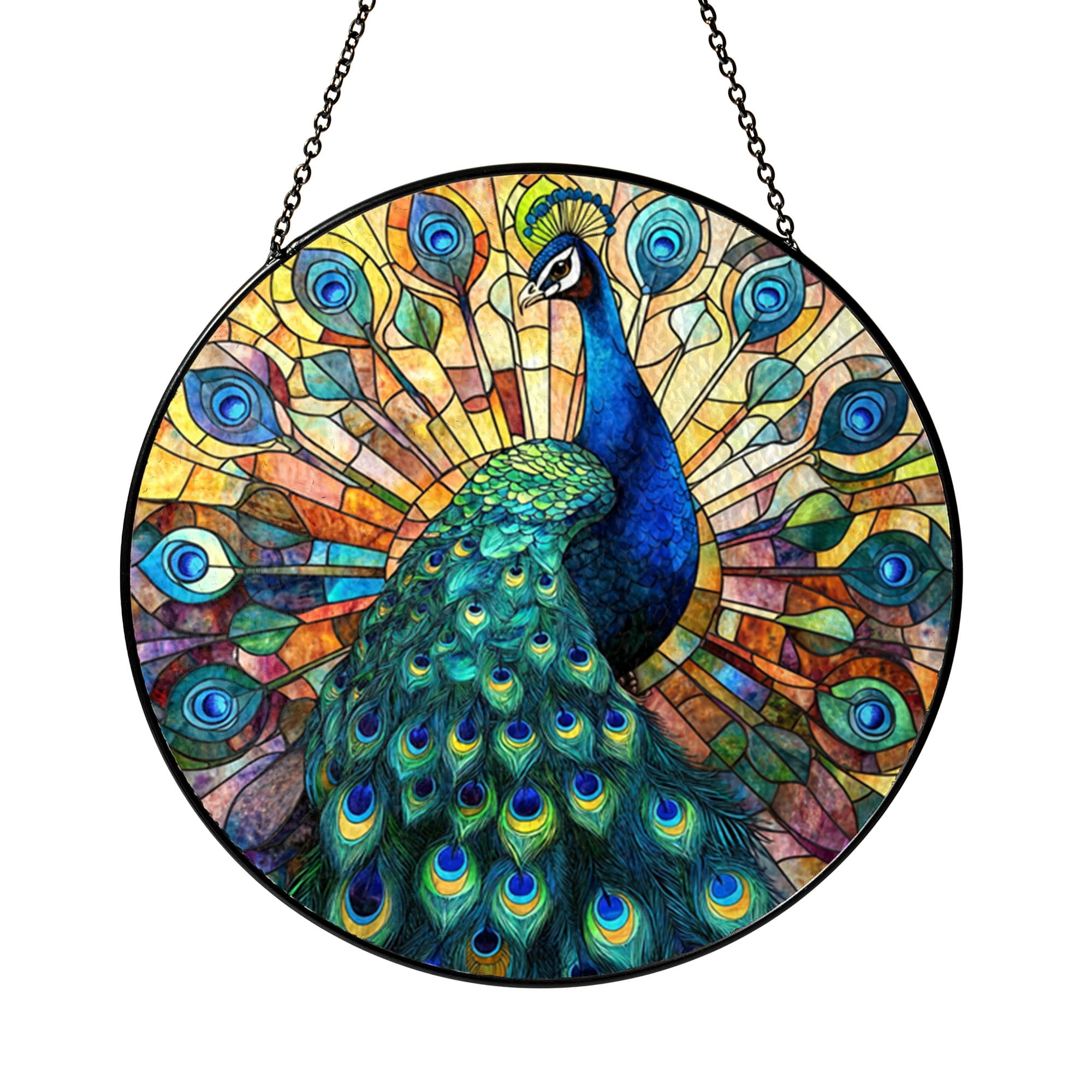Peacock Stained Glass Style Suncatcher – Decorative Bird Window Hanging ...