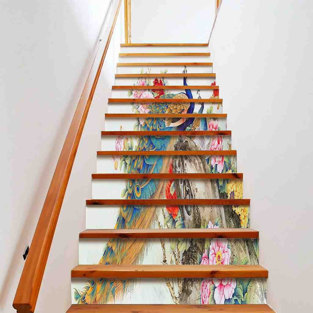 Peacock Stair Stickers Beautiful Animal Staircase Riser Decals Colorful ...