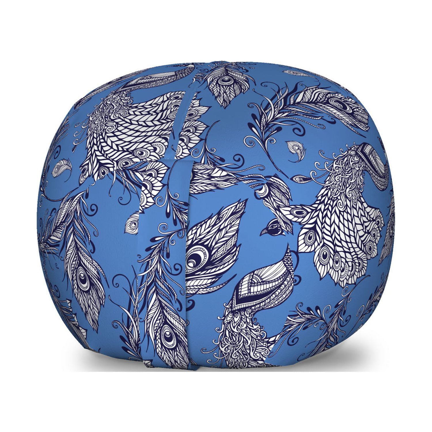 Peacock Storage Toy Bag Chair, Monochromatic Pattern of Zentangle Style ...