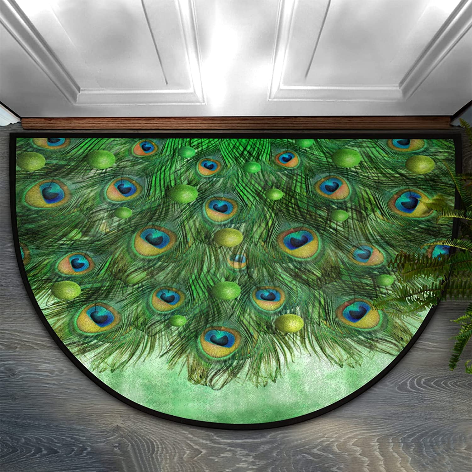 Peacock Tail Half Round Door Mat Half Circle Area Rug Doormat Home ...