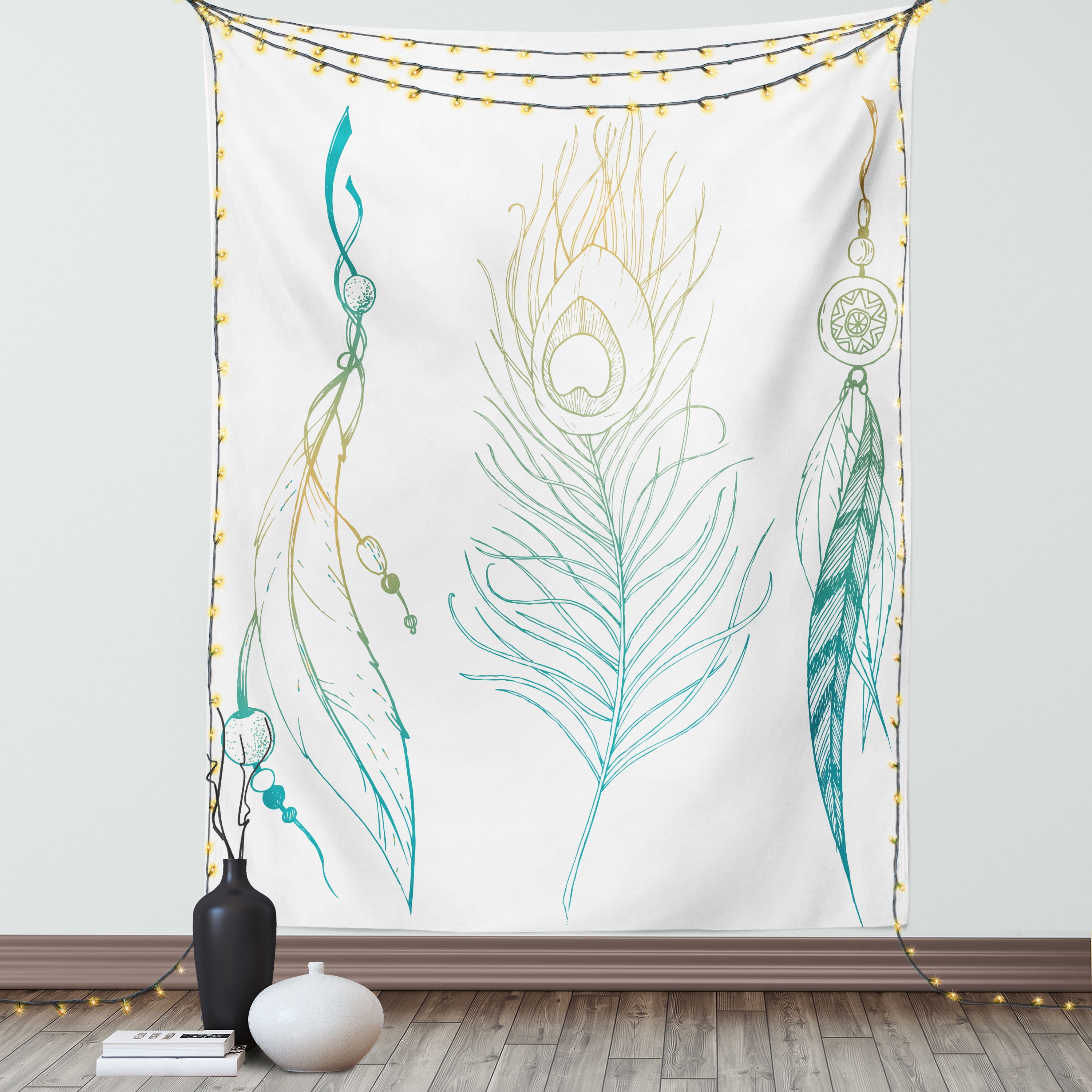 Peacock Tapestry, Aesthetic First Nations Feather and Peacock Tail ...