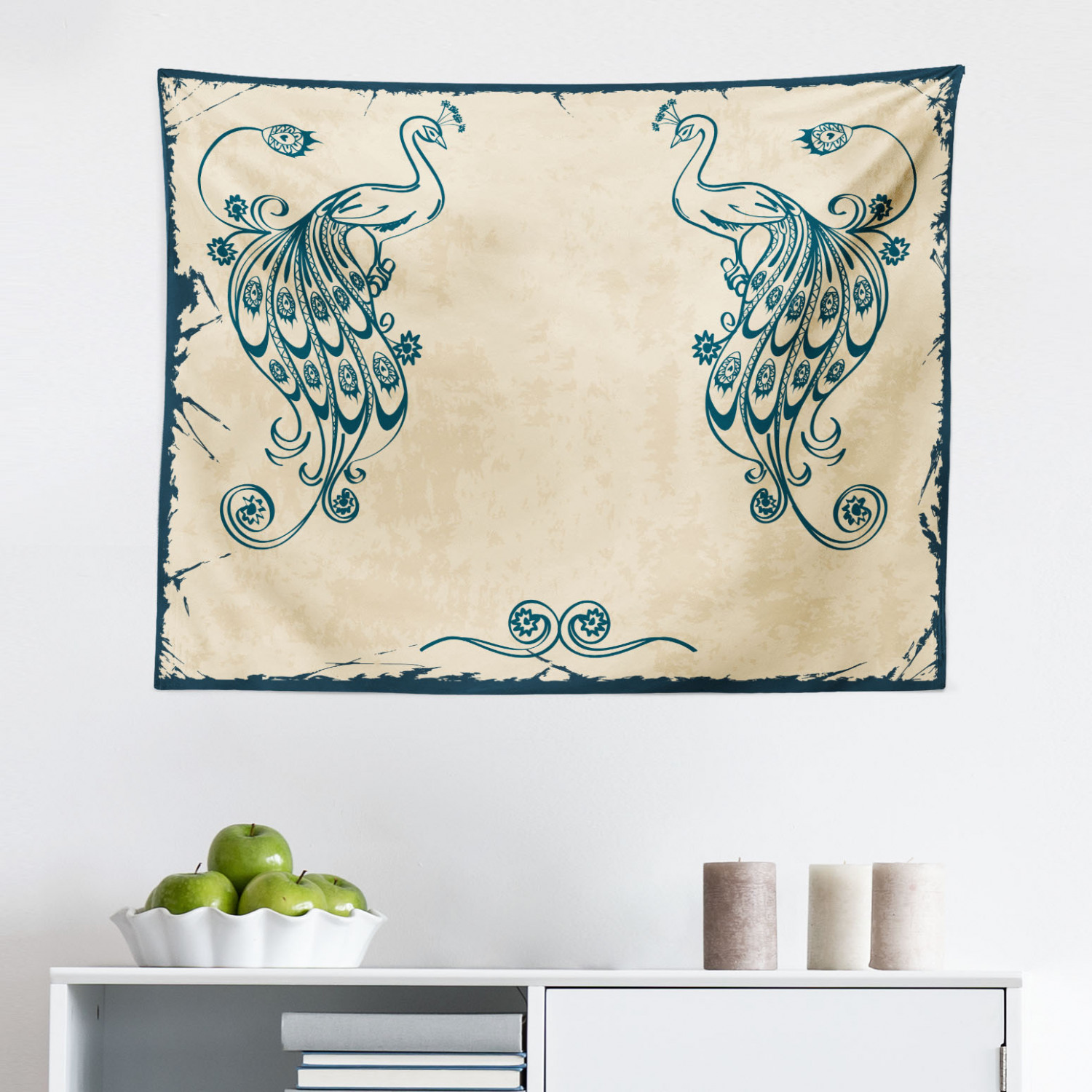 Peacock Tapestry, Male Displays His Plumage Majestic Surreal Wildlife ...