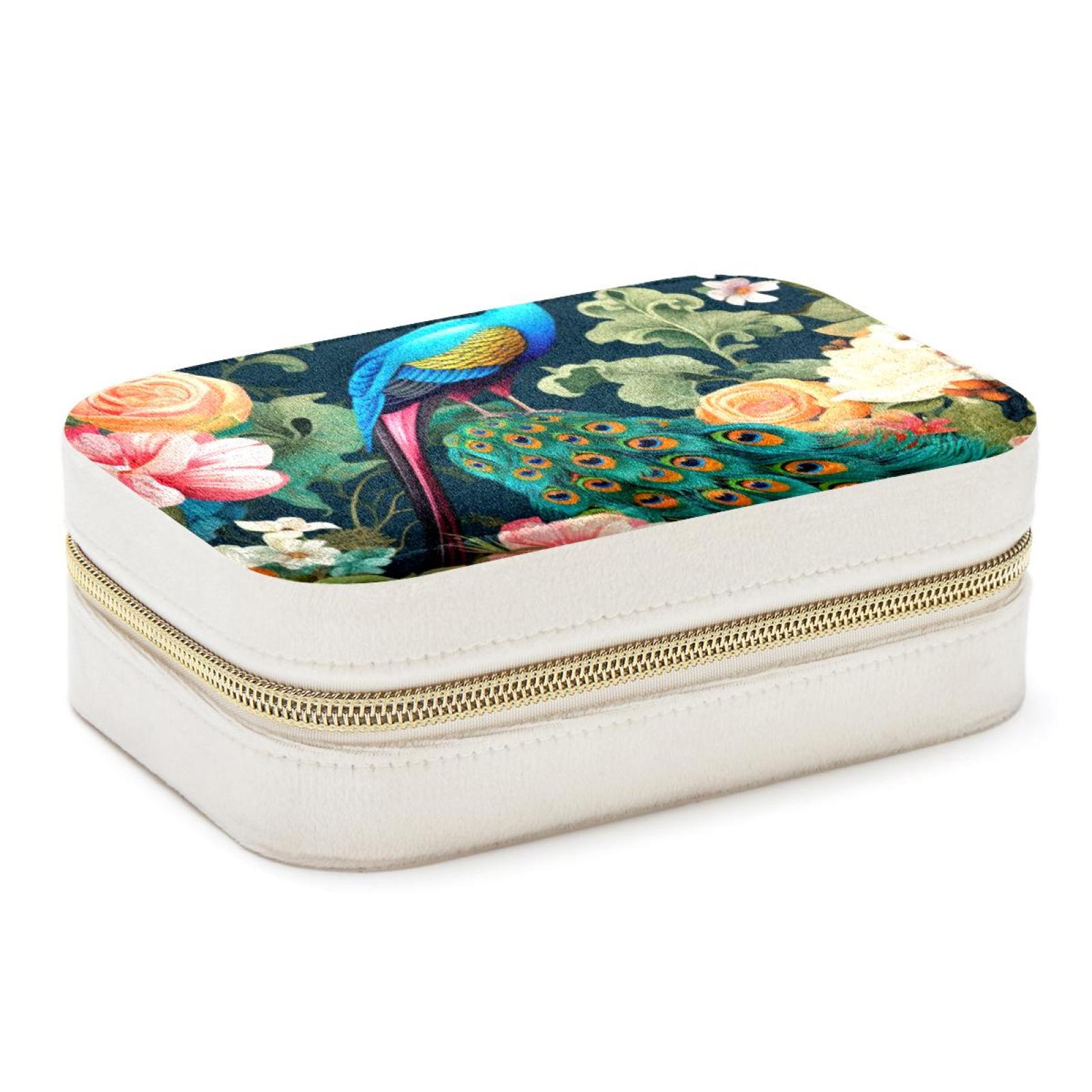 Peacock Velvet Portable Travel Organizer Box with Removable Compartment ...