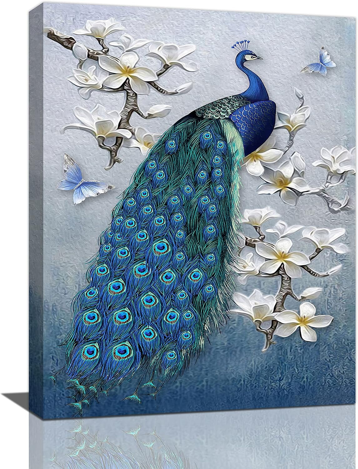 Peacock Wall Art Blue Peacock Flower Butterfly Pictures Wall Decor ...