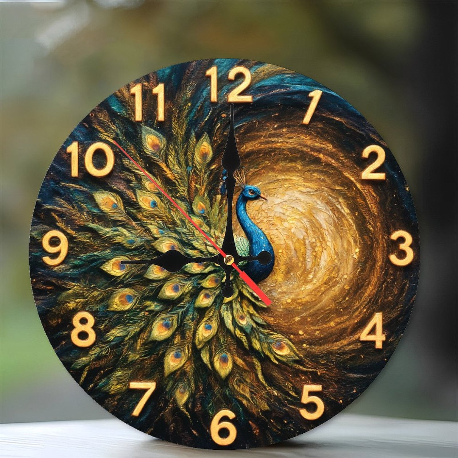 Peacock Wall Clock Gold Decor Home Decor Artistic Clock 10-Inch Silent ...