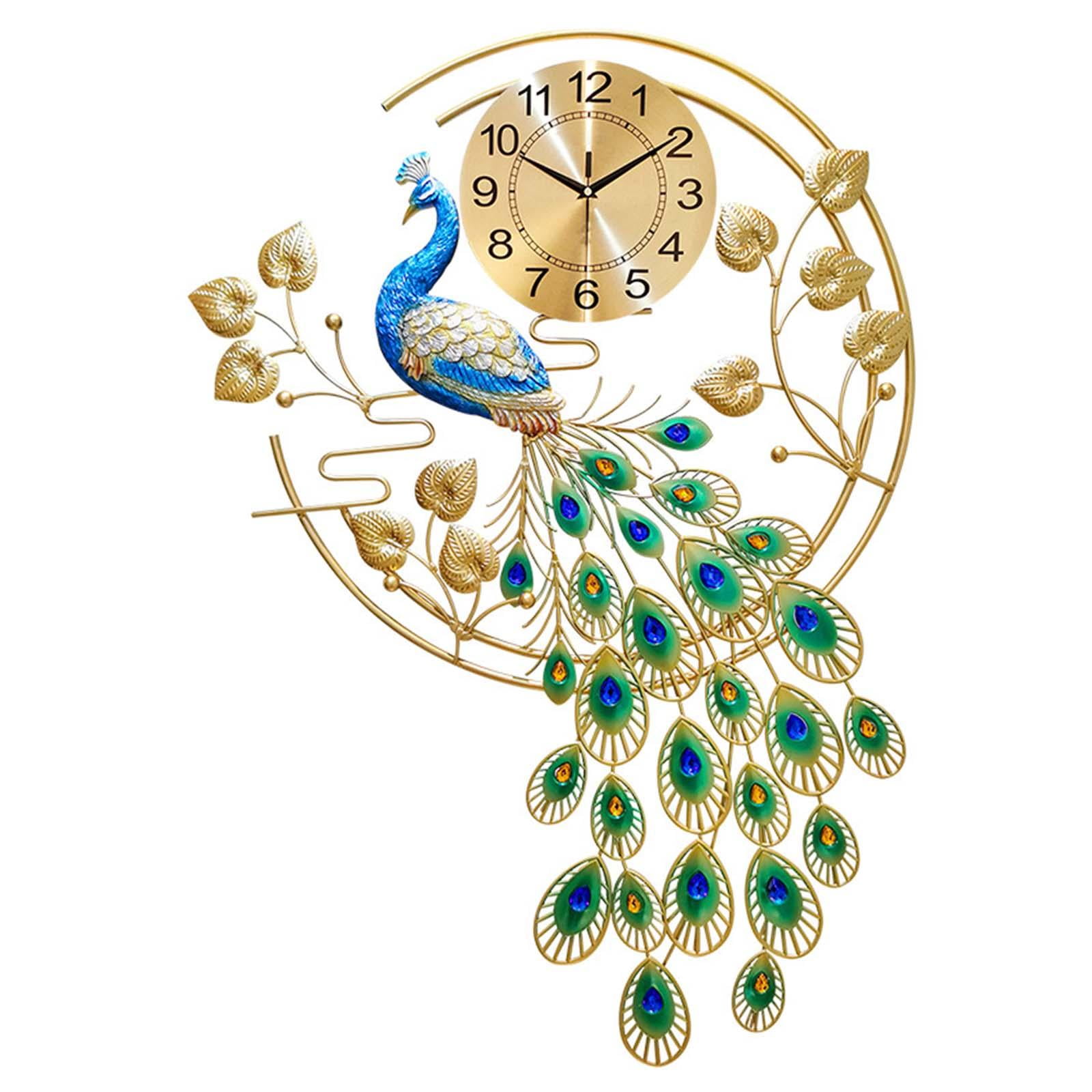 Peacock Wall Clock Metal Hanging Clocks Creative Non Ticking Silent ...