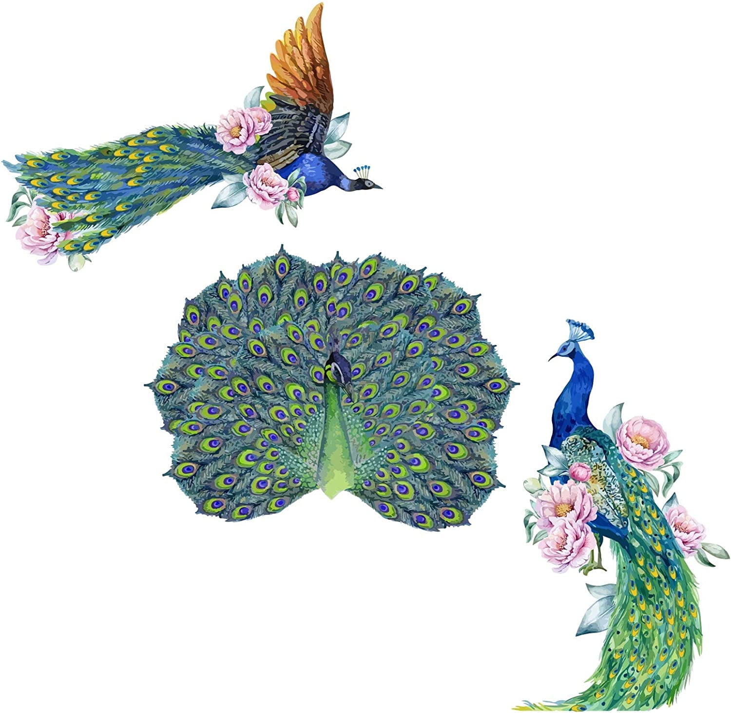 Peacock Wall Decals Colorful Floral Wall Stickers Animals Wall Decals ...