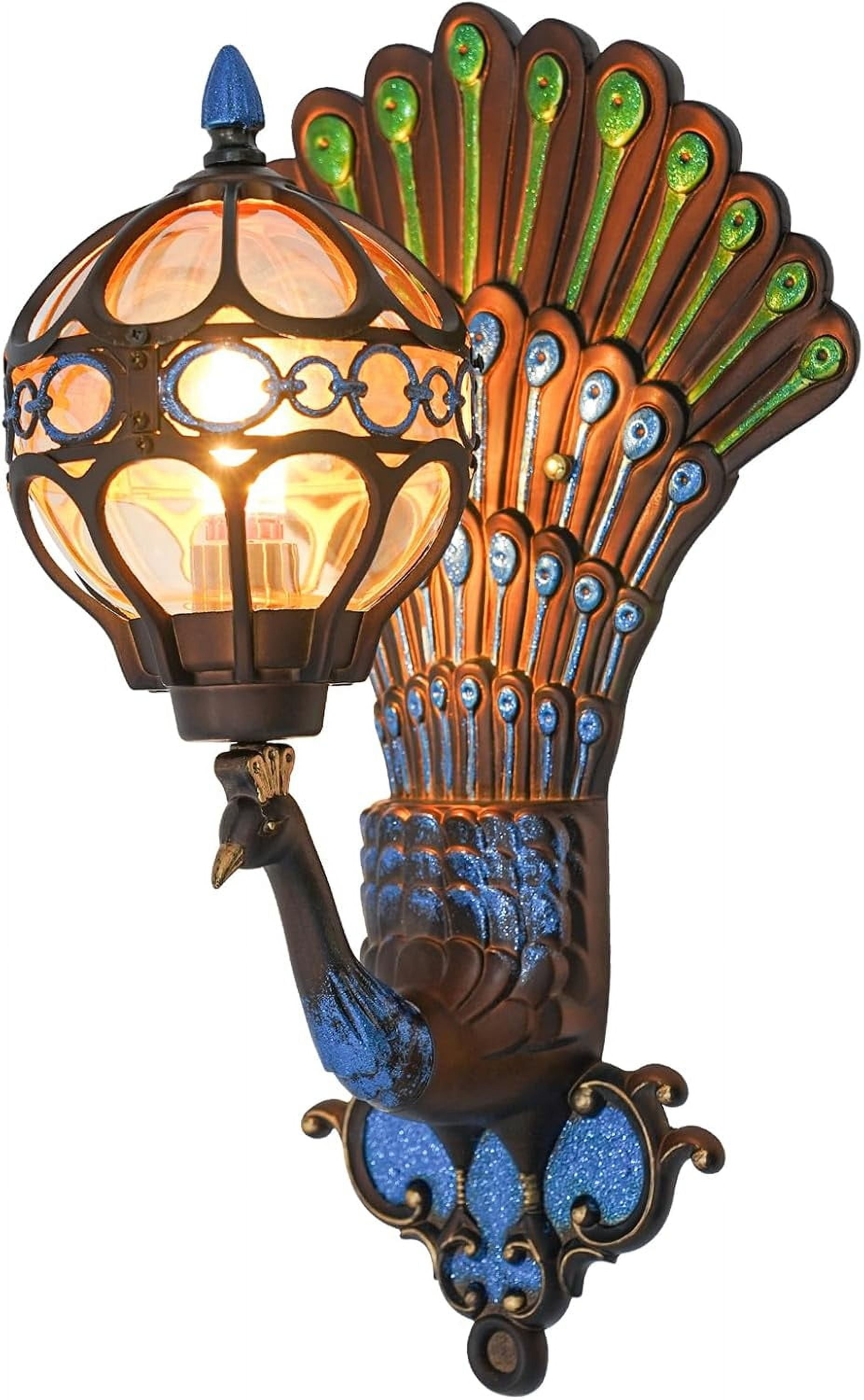Peacock Wall Light, 21'' Retro Antique Art Decor Wall Sconce LED Wall ...