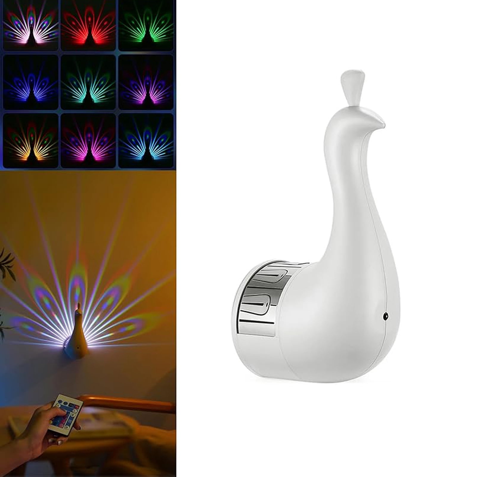 Peacock Wall Light,Peacock Projection Desk Lamp,Remote Control LED ...