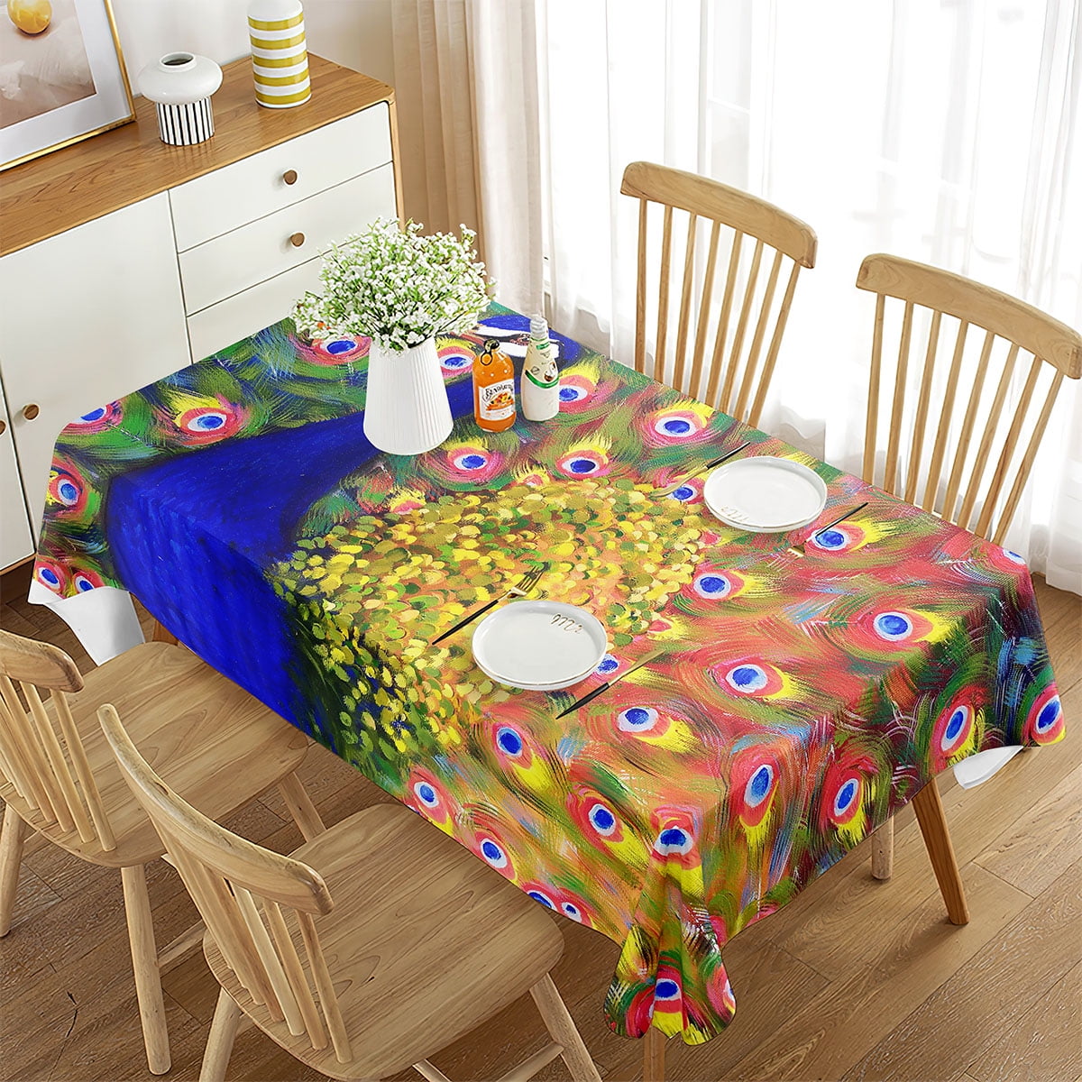 Peacock Wild Animal Table Cover Rectangular Dining Table Tablecloth ...